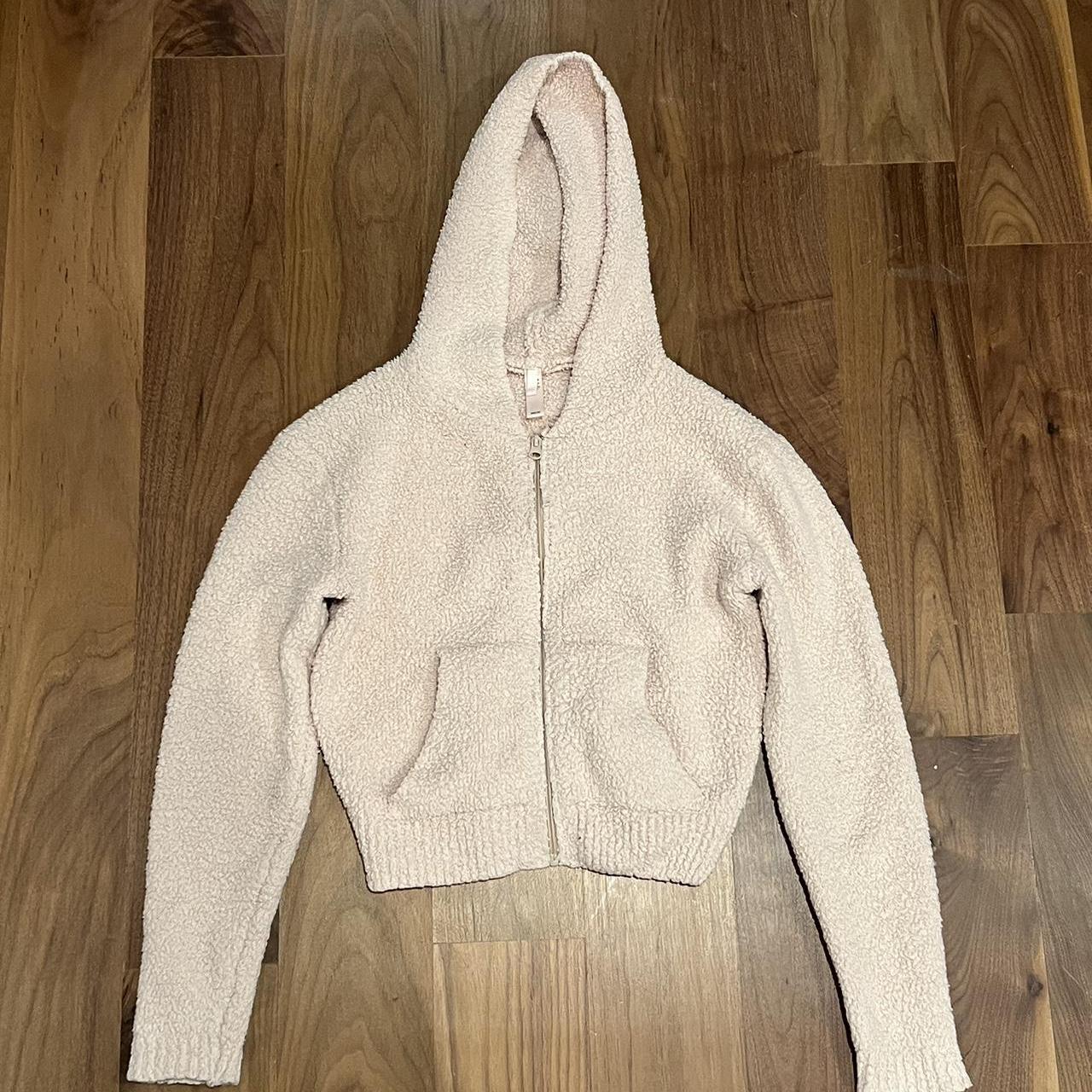 Skims baby pink, fluffy, cropped zip-up. Size is XXS/XS - Depop