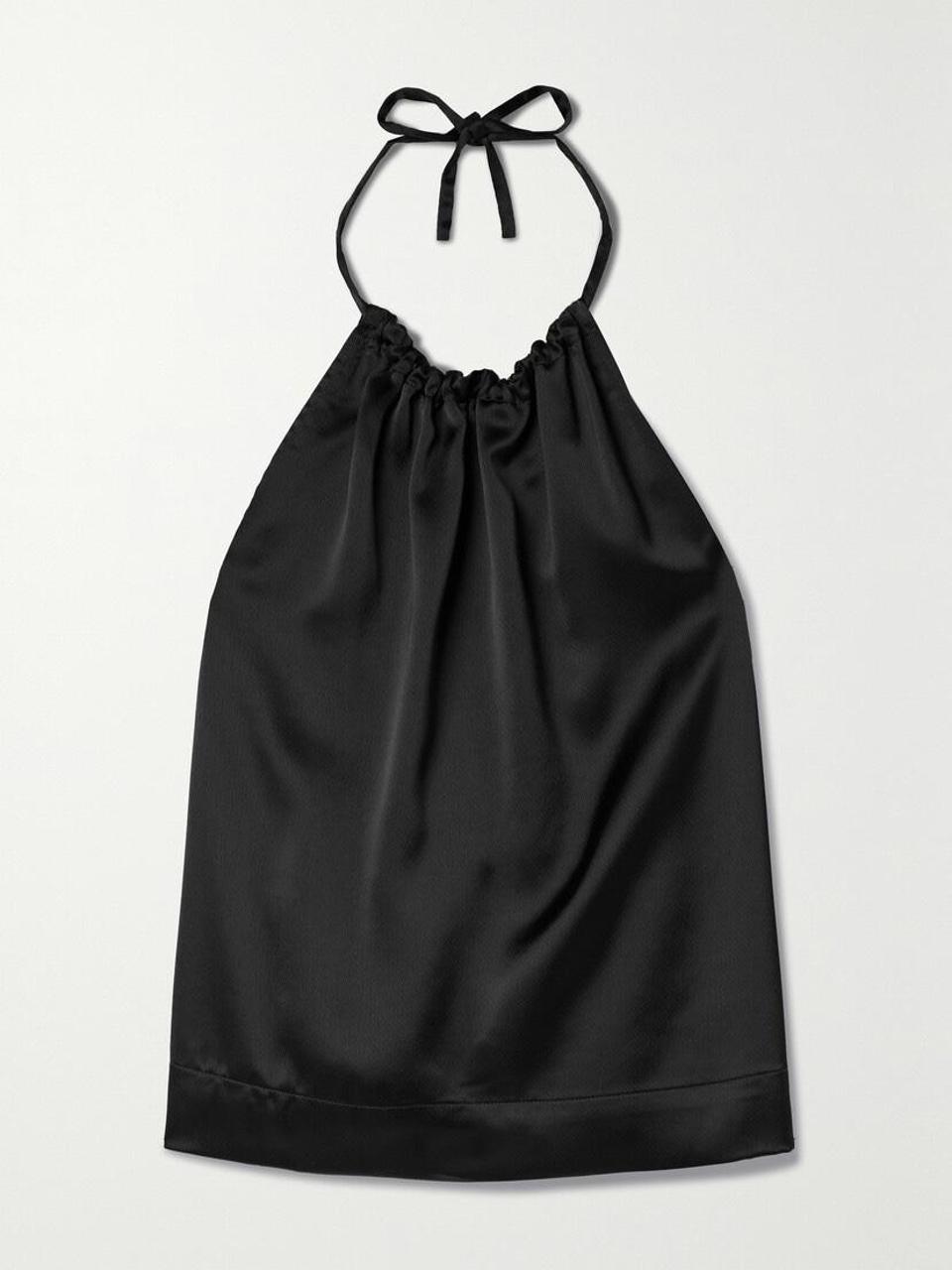 LESET black ruched satin halter top (size S, fits... - Depop
