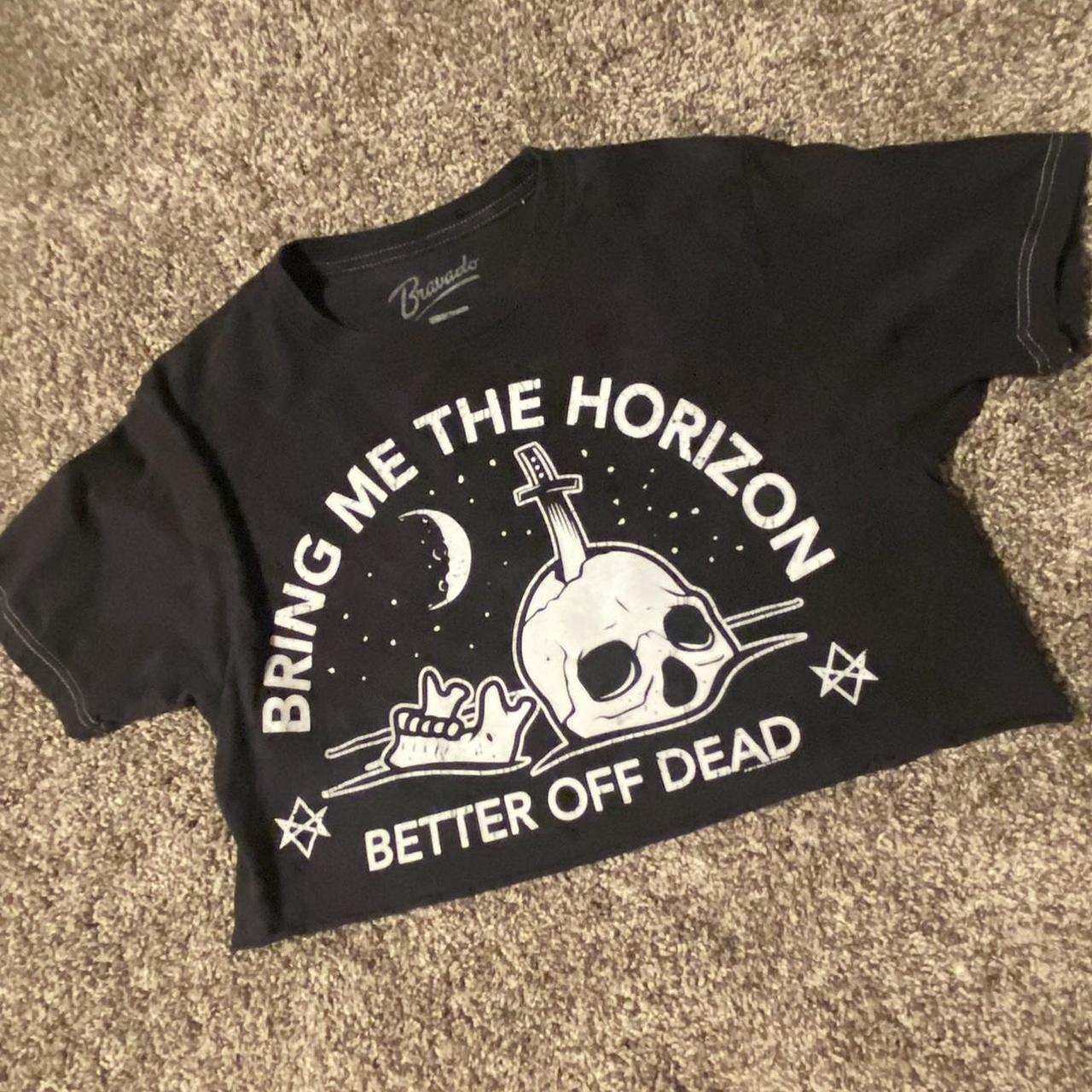 BMTH Acid Wash Band Tee Cropped Raw Hem #y2k #bandtee - Depop