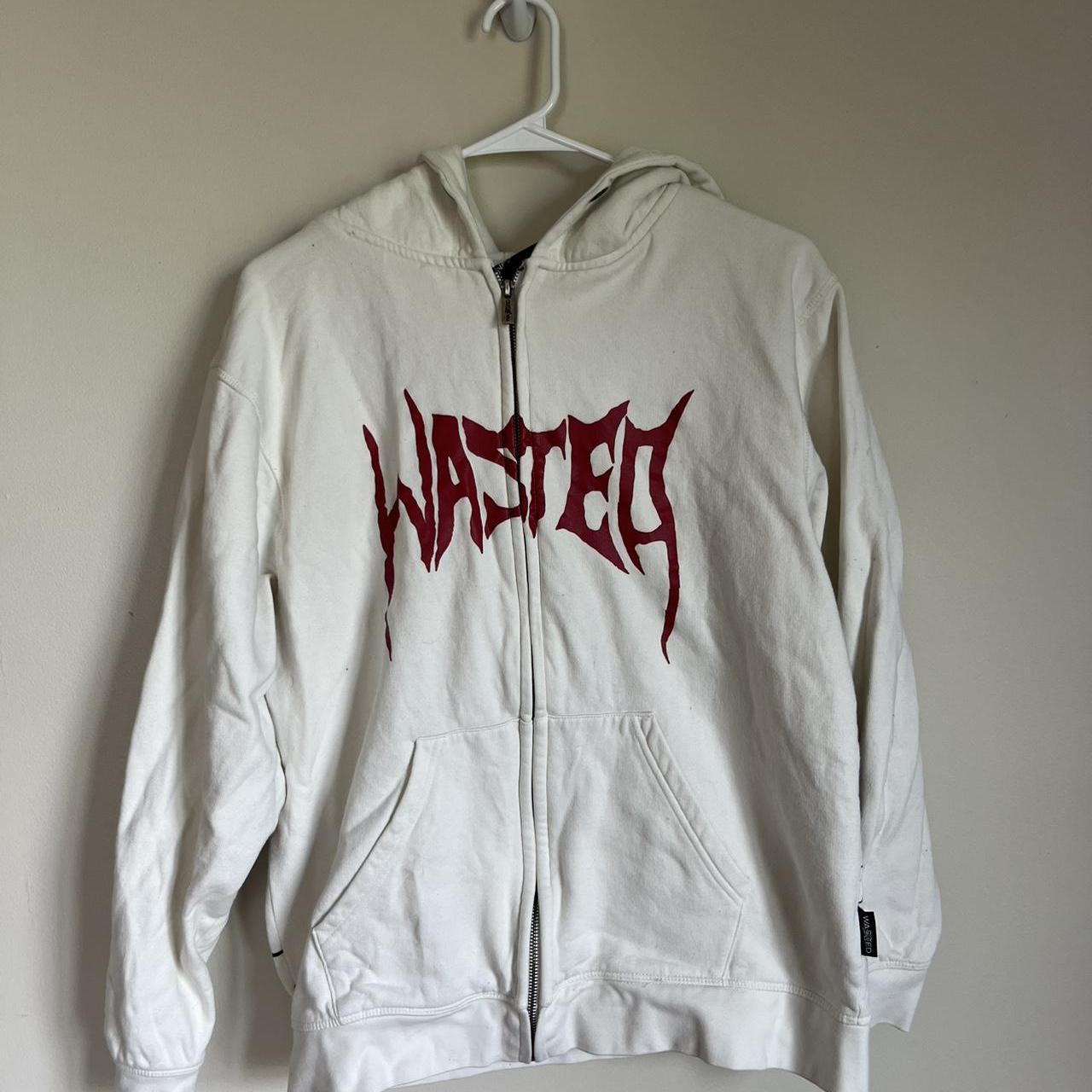 White and red Wasted Spider zip up hoodie #goth #skater | Depop