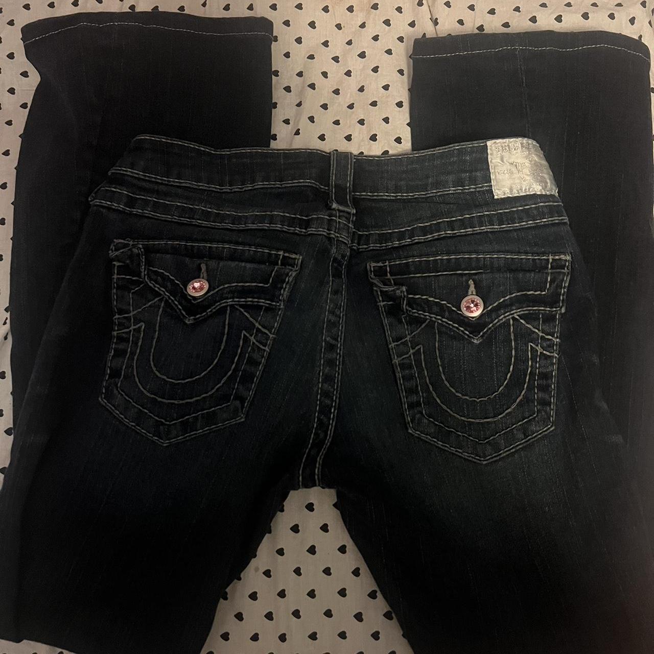True Religion pink crystal flared jeans... | Depop