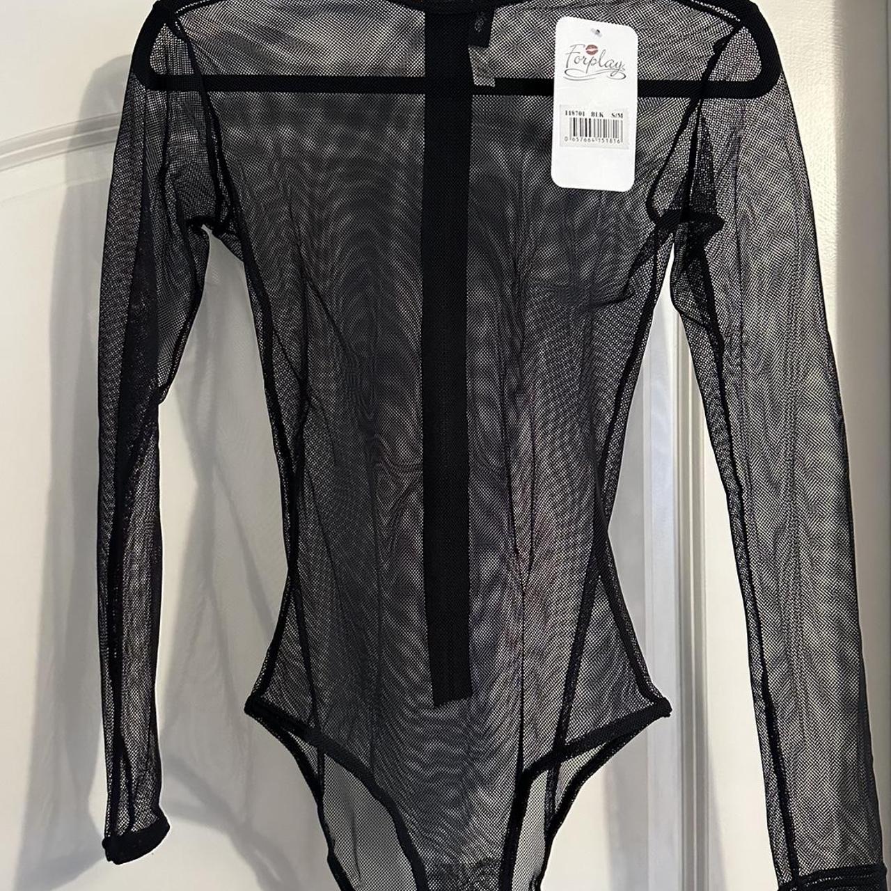 Black Mesh Long Sleeve Body Suit with Zipper in the... | Depop