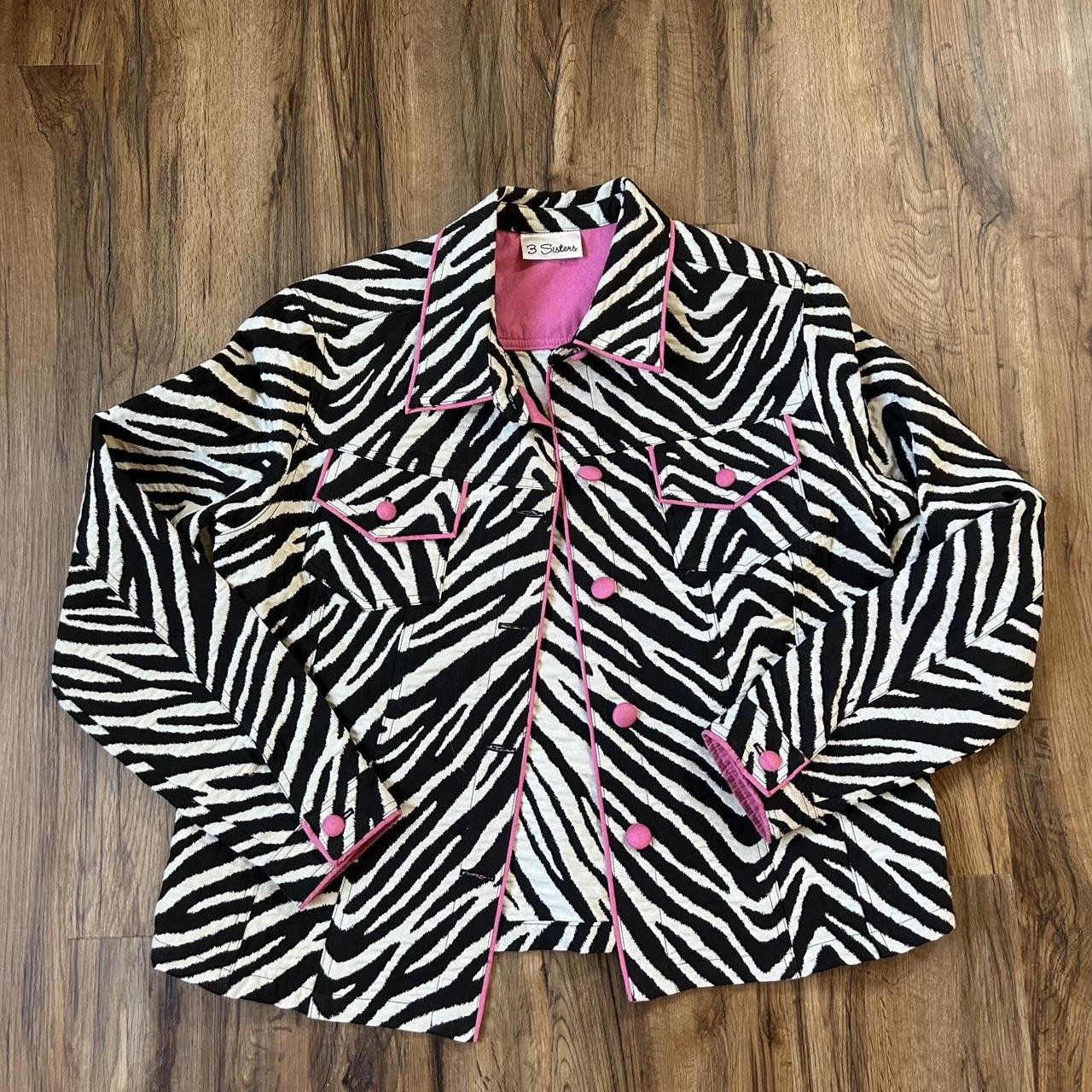 Vintage pink and zebra print denim style jacket /... - Depop