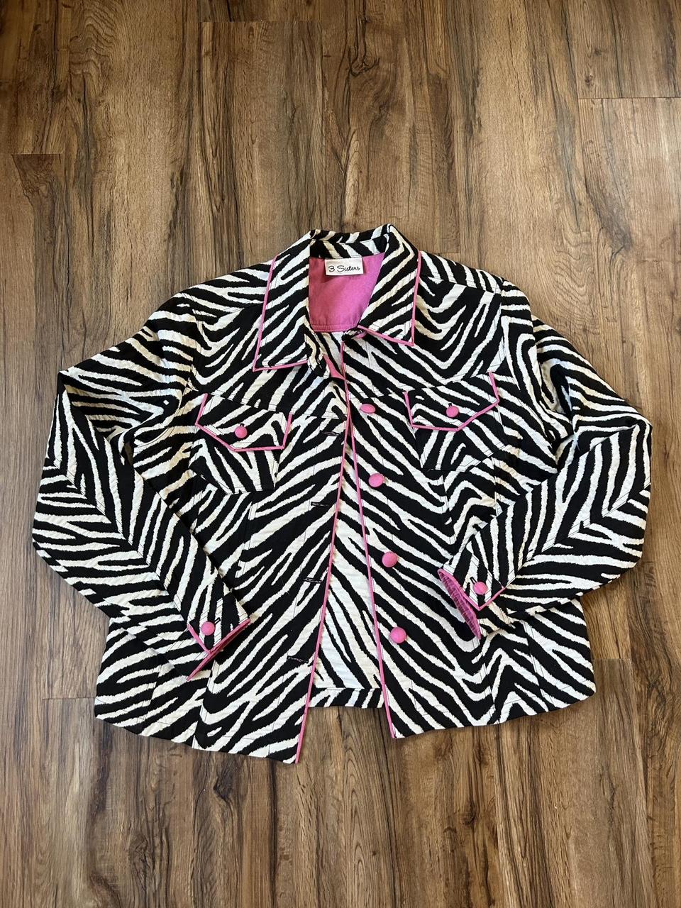 Vintage pink and zebra print denim style jacket /... - Depop
