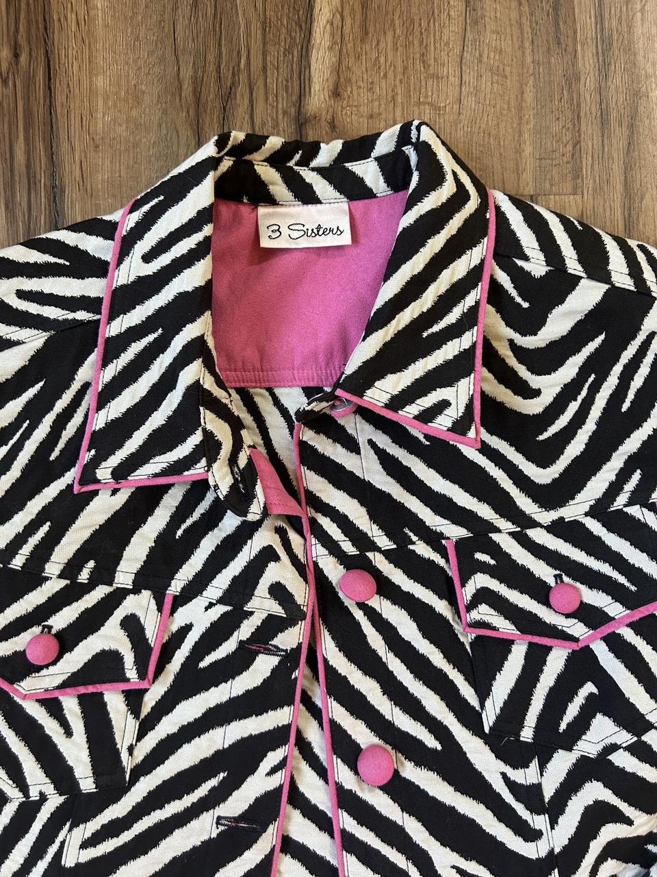 Vintage pink and zebra print denim style jacket /... - Depop