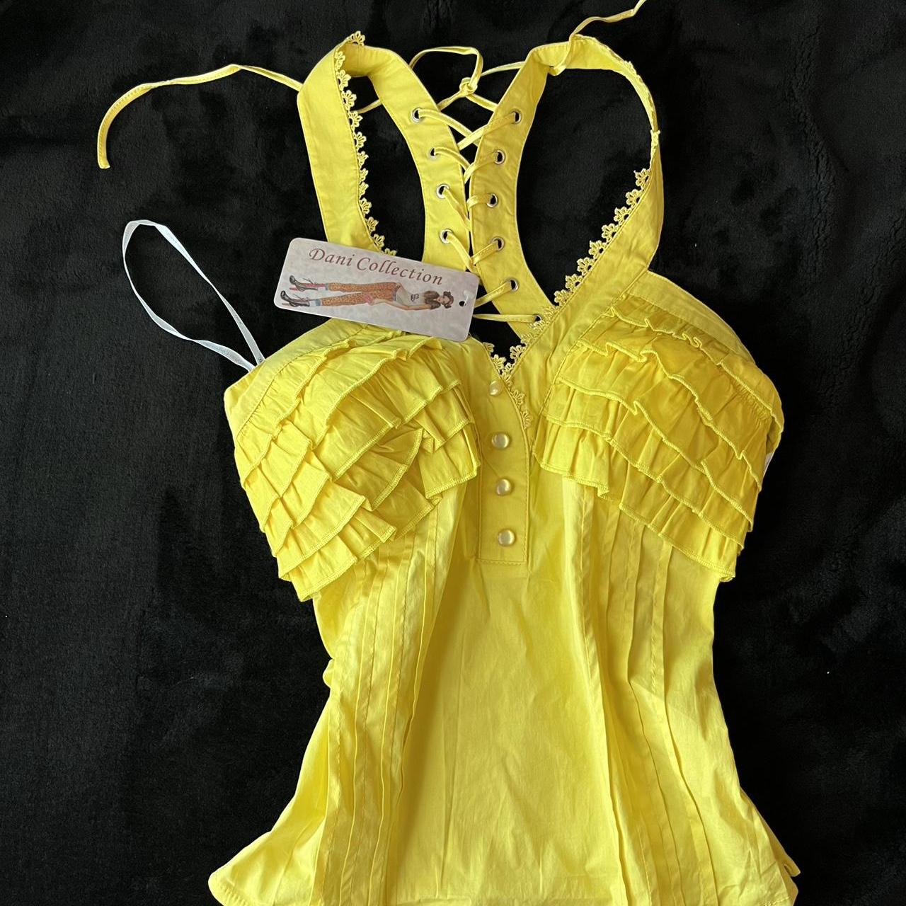 deadstock yellow corset top with lace up back | Depop