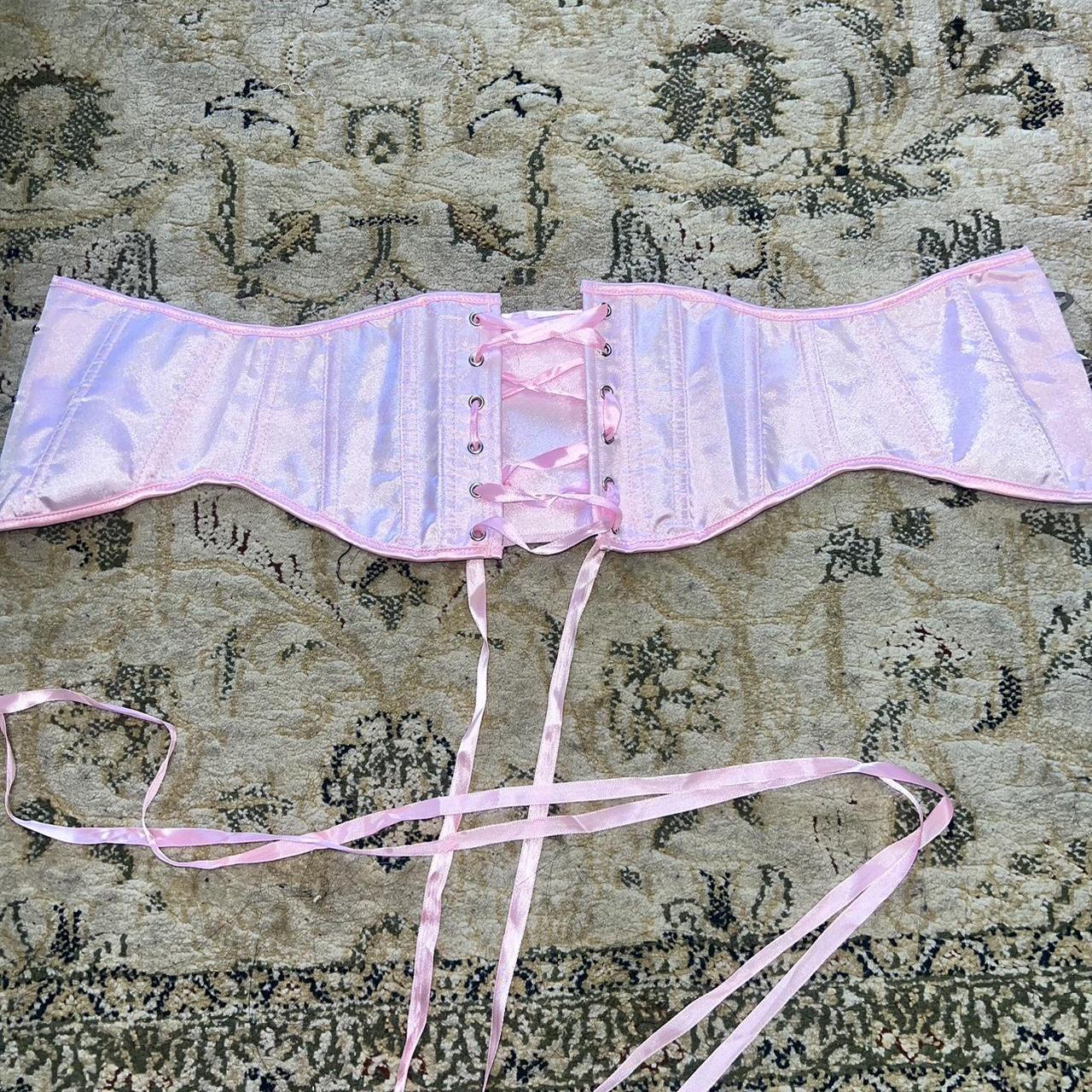 Pink satin corset with ribbon | Depop