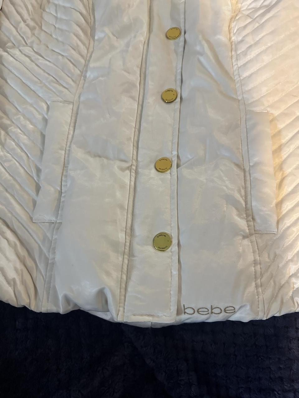 vintage bebe white fur trim jacket size L has slight... - Depop