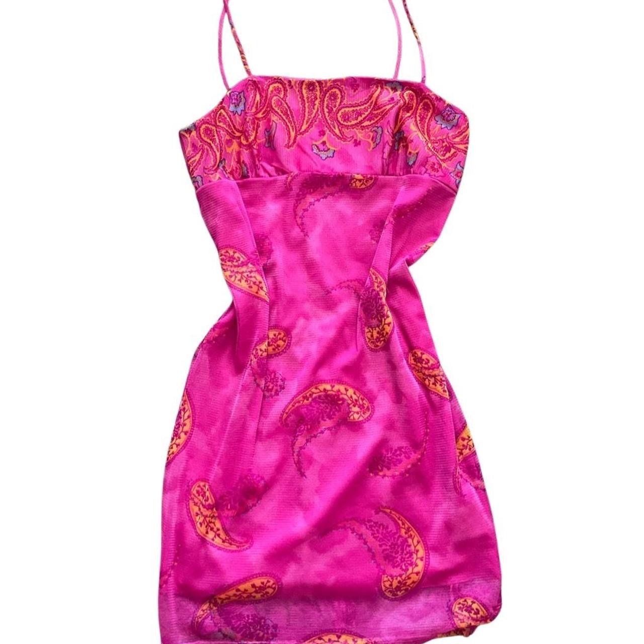 Y2K Tickets Pink Paisley Mini Dress – Size M Bold... | Depop