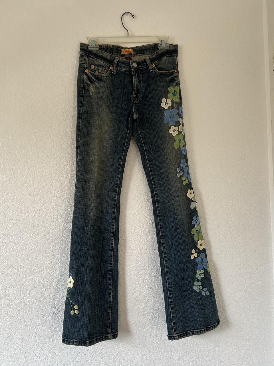 Y2K low rise flower detail denim jeans Ema savahl... - Depop