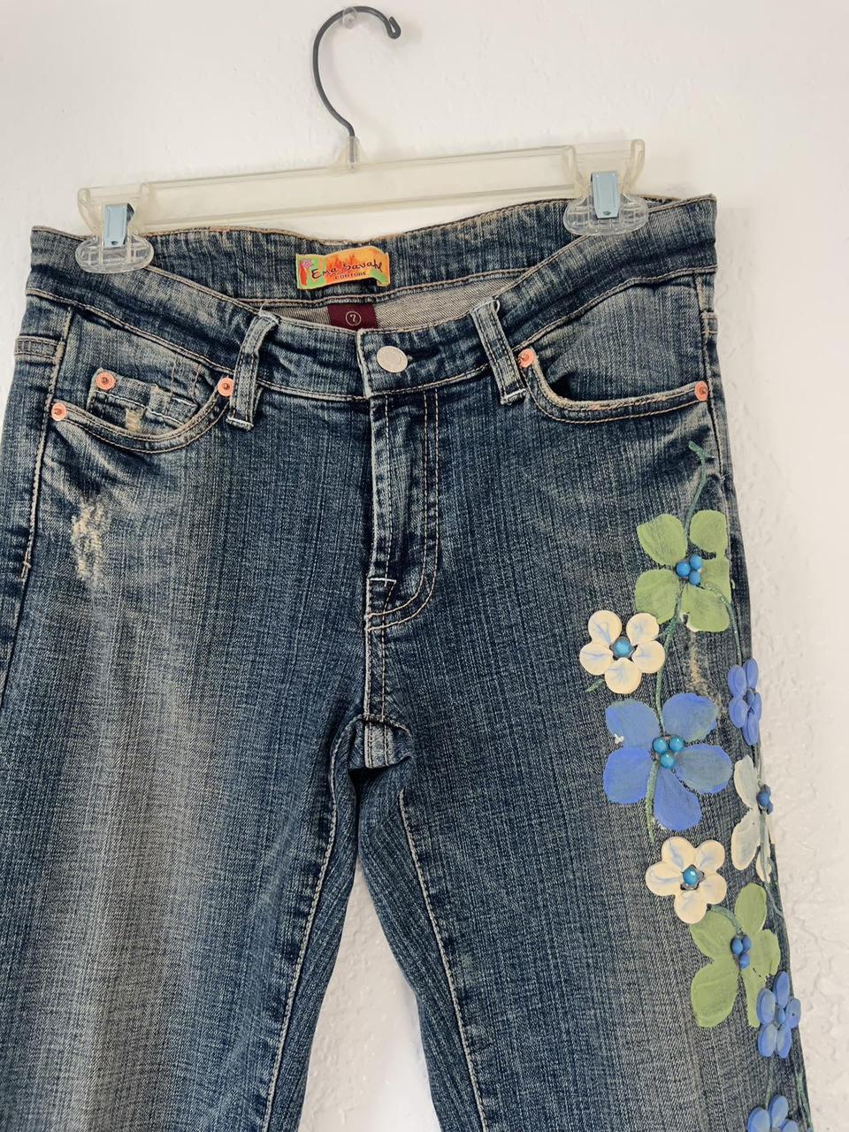 Y2K low rise flower detail denim jeans Ema savahl... - Depop