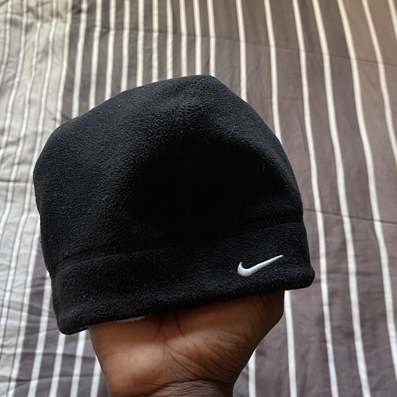 nike black and grey reversible beanie / dome cap - Depop