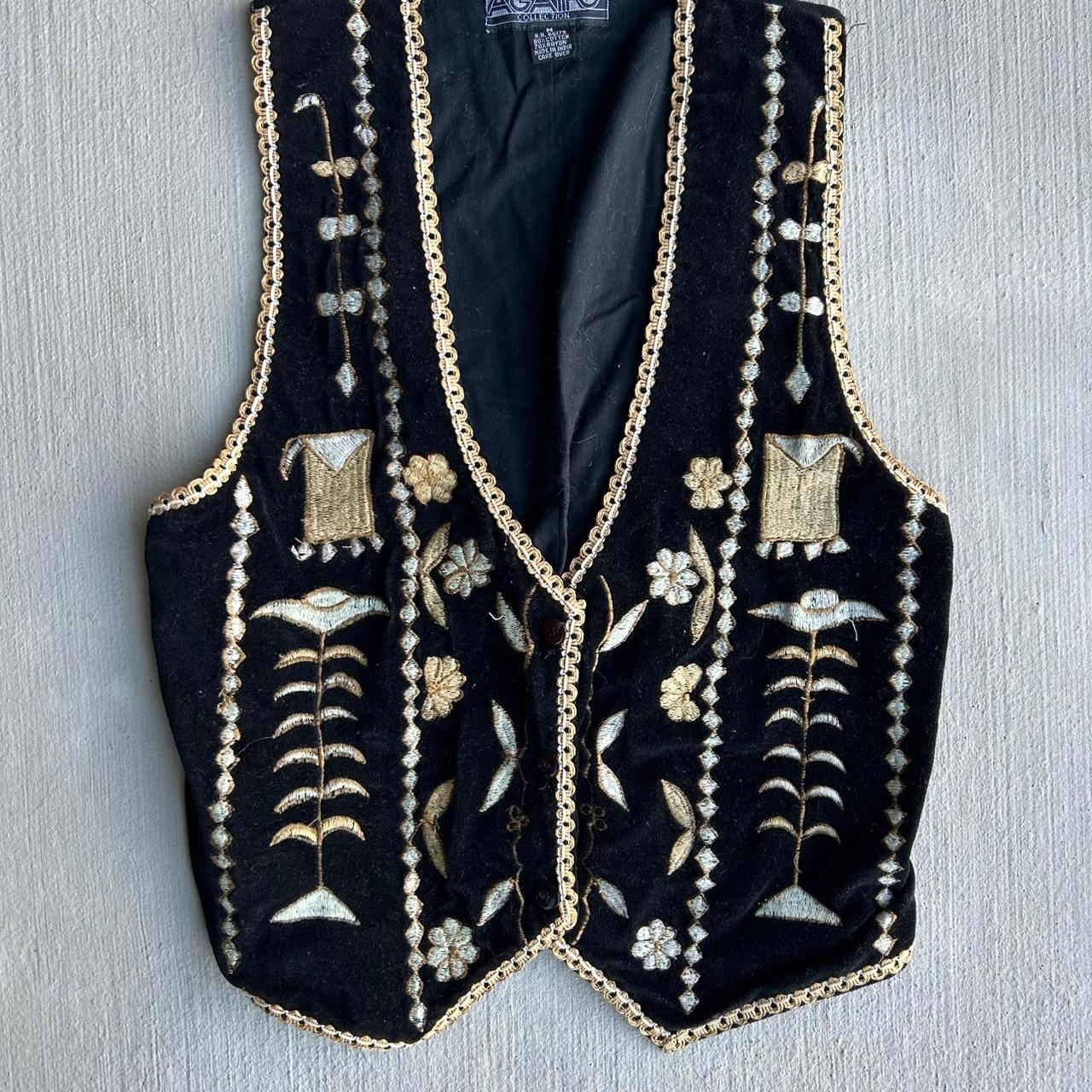 Vintage velvety embroidered boho style button up... | Depop