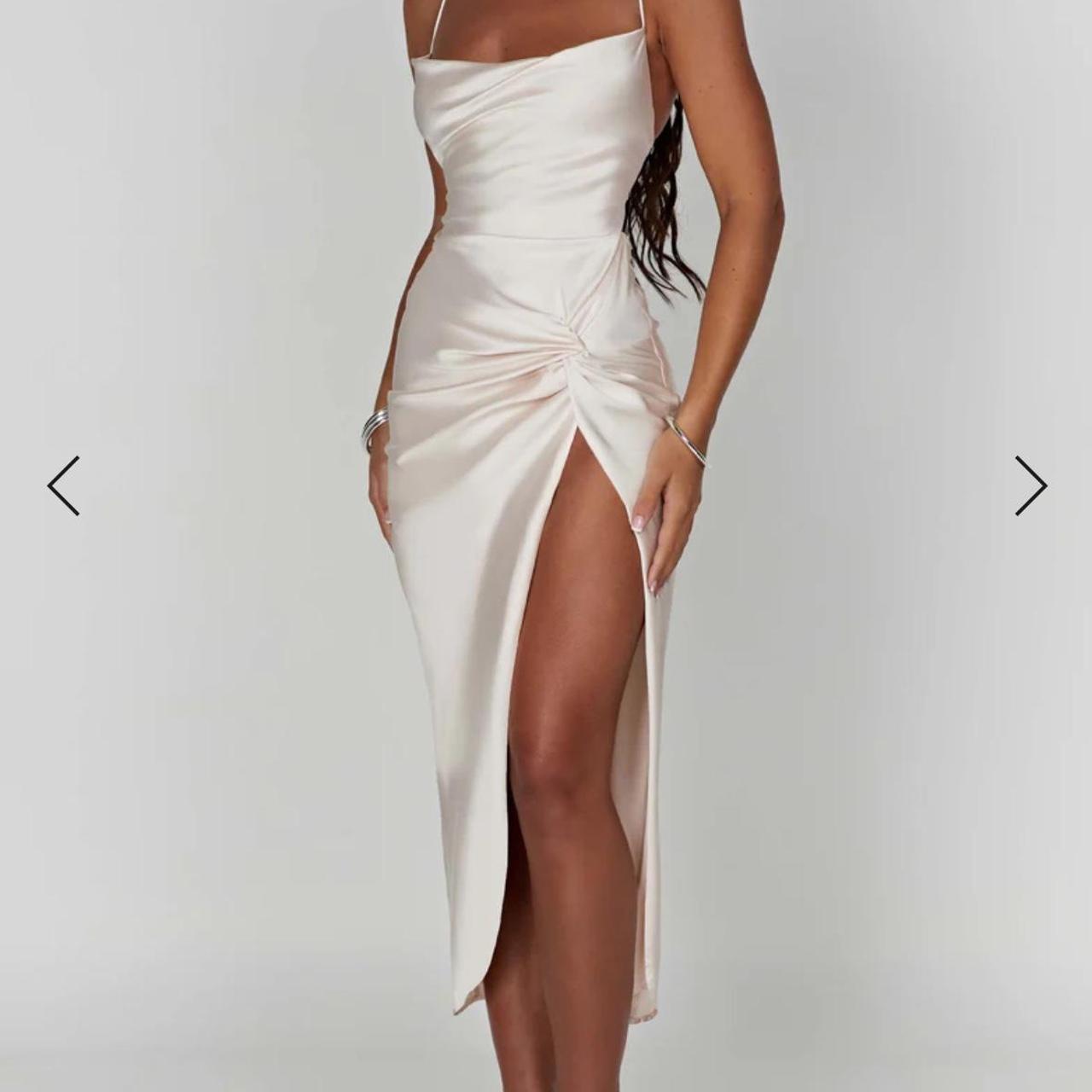 Ivory satin graduation midi dress from baby boo... | Depop