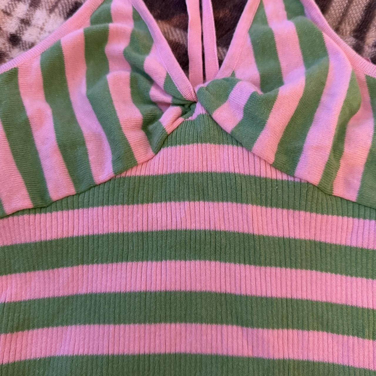Pink and green striped halter top size M No... | Depop
