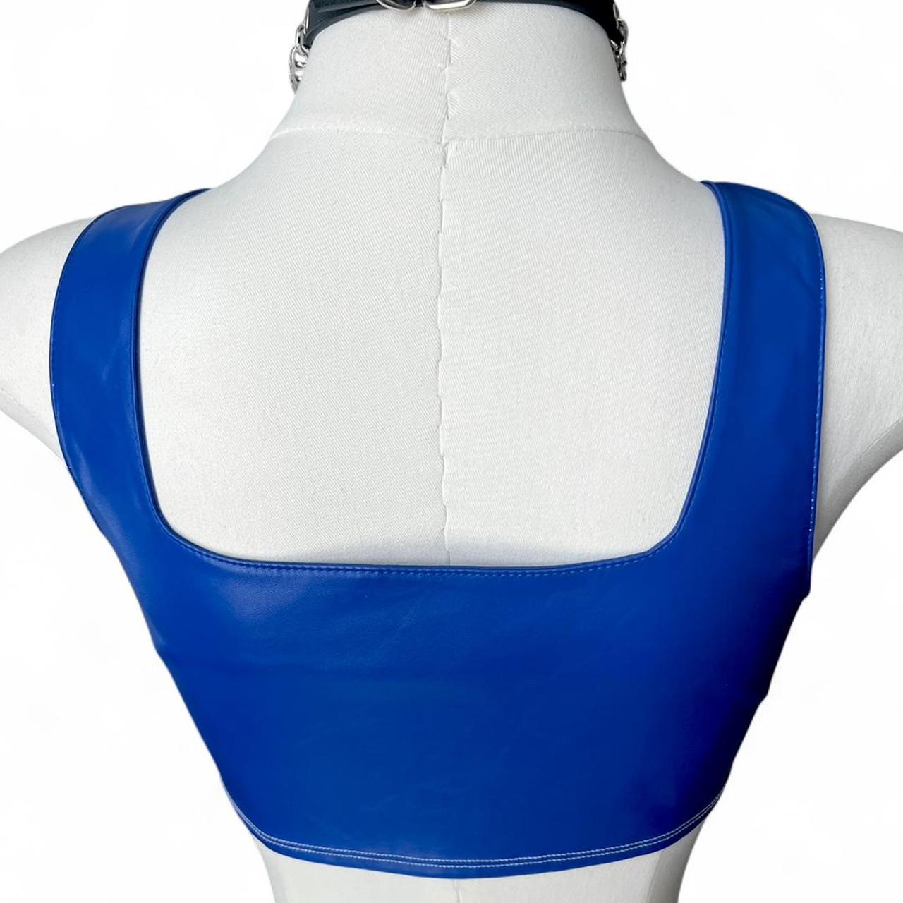 Black white and blue up-cycled faux leather corset... | Depop