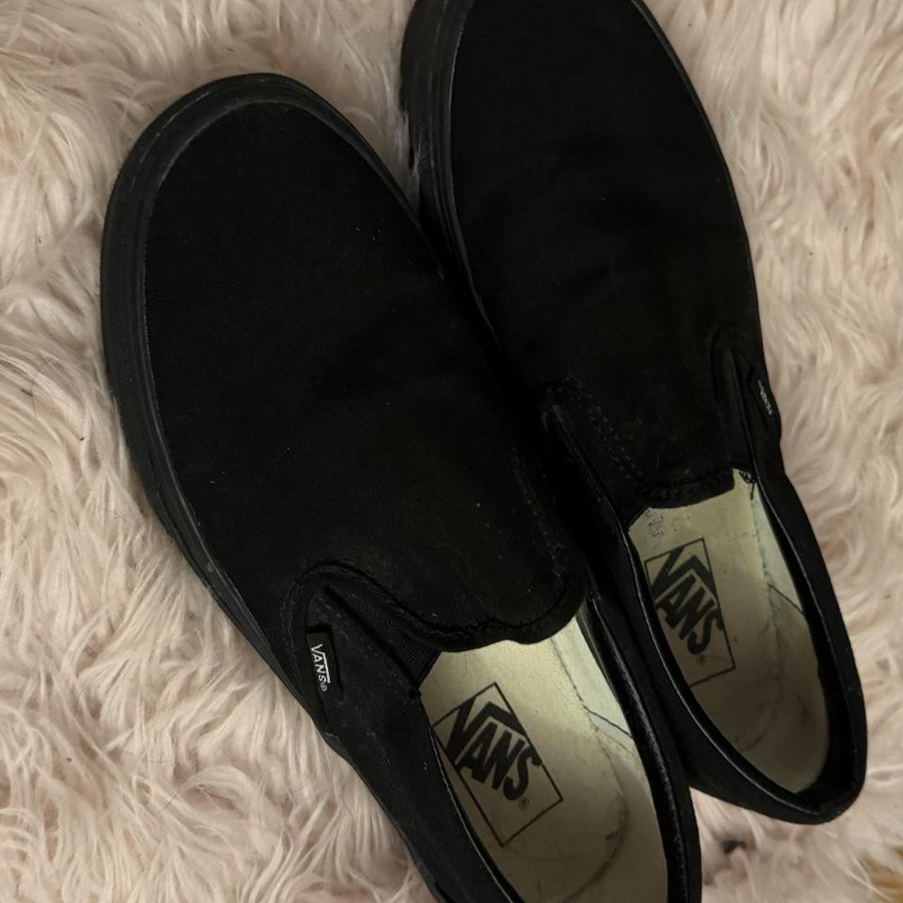 all black slip on vans size 10 women’s, great... - Depop