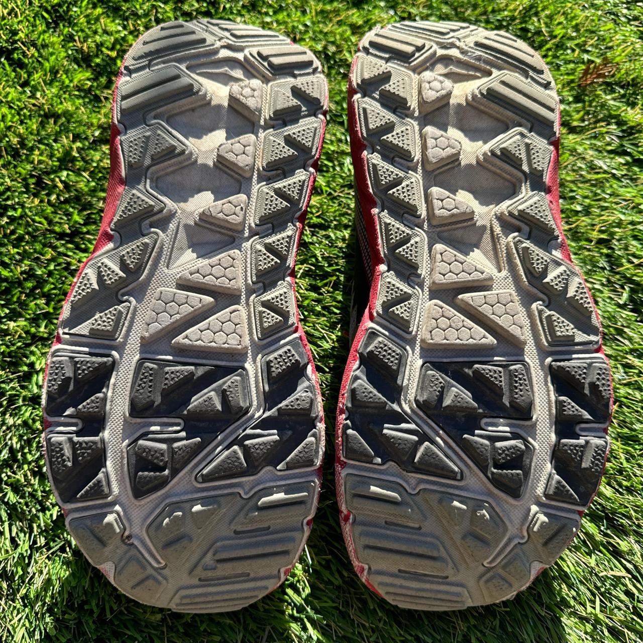 Grey and red Hoka One One trainers Stinson ATA4... | Depop