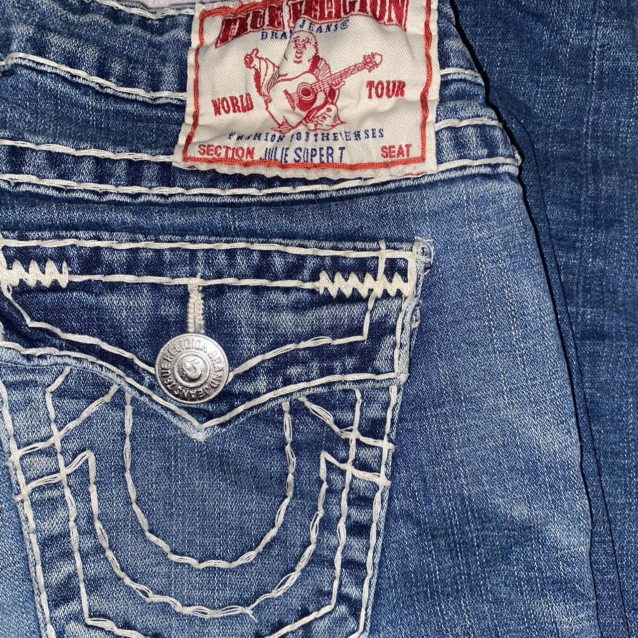 True Religion Julie Super T jeans, white stitching... | Depop
