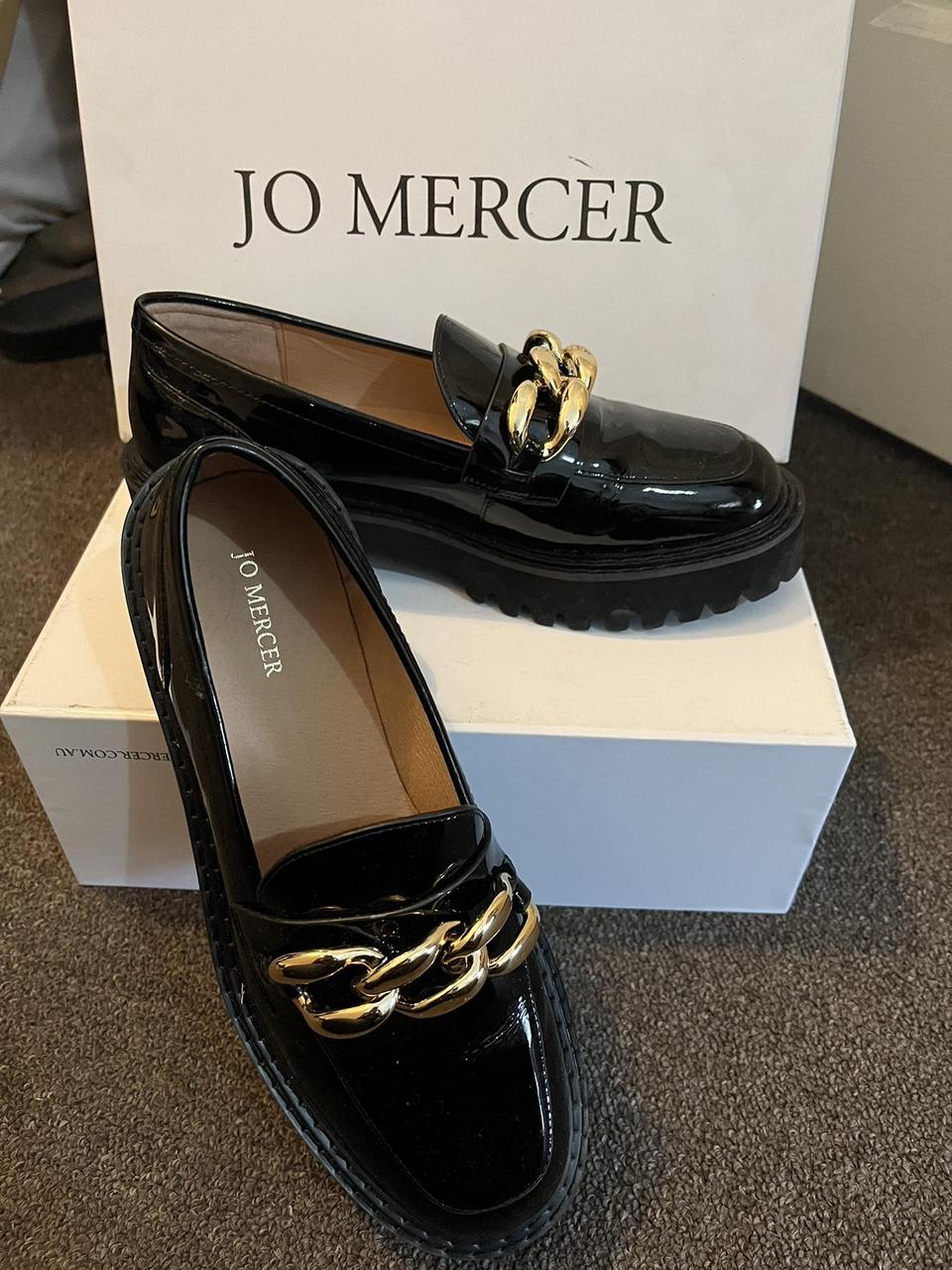 Jo Mercer - Urban Loafers Black patent with gold... - Depop