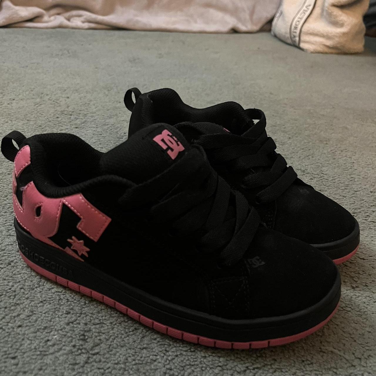 Pink and black DC shoes Size 4.5 kids fits size 5.5... | Depop