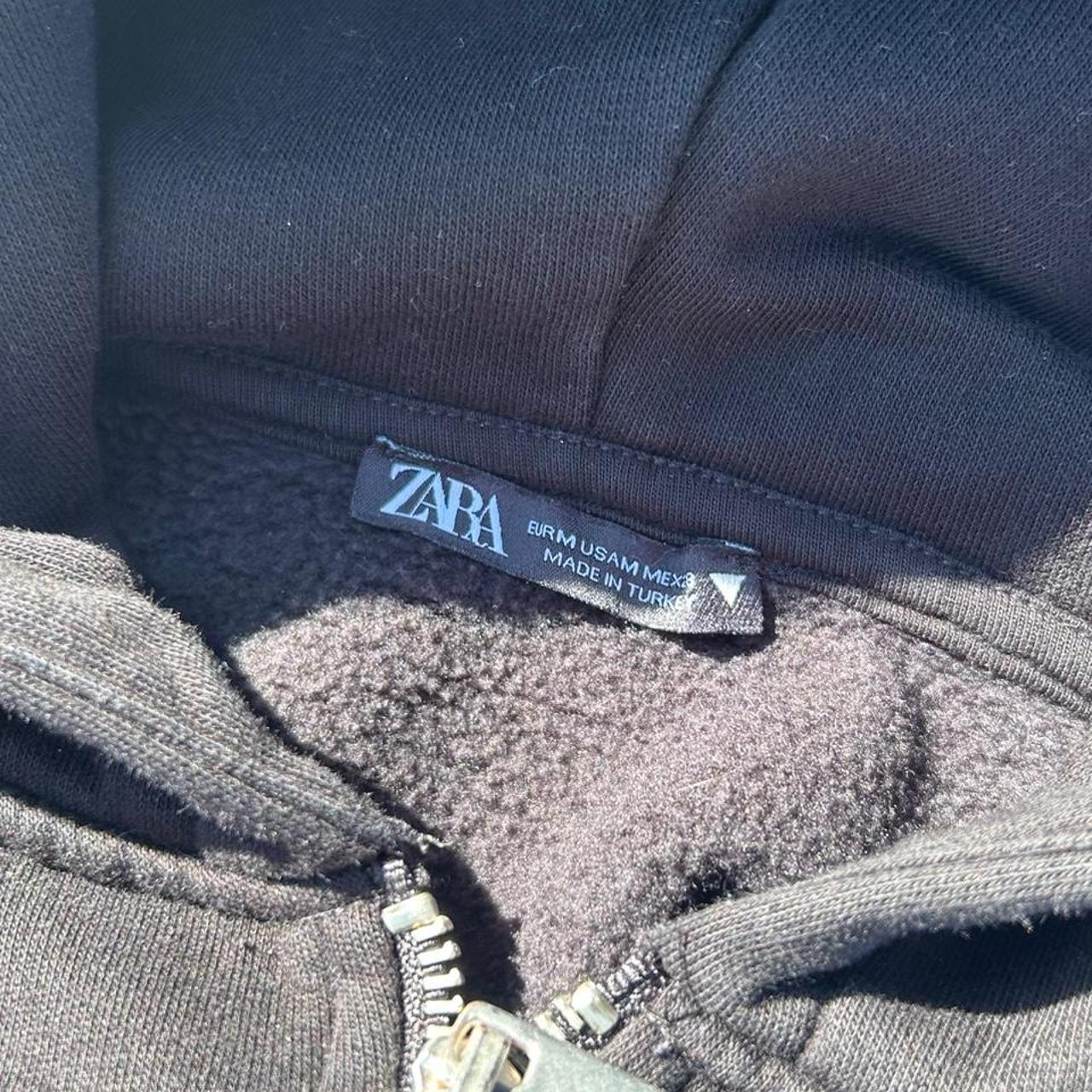 Boxy cropped fit ZARA blank black zip up hoodie -... | Depop