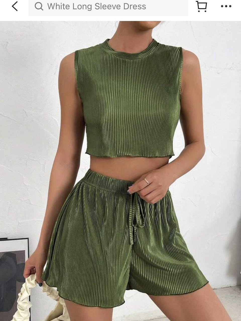SHEIN olive green crop top and shorts Co-ord Brand... - Depop
