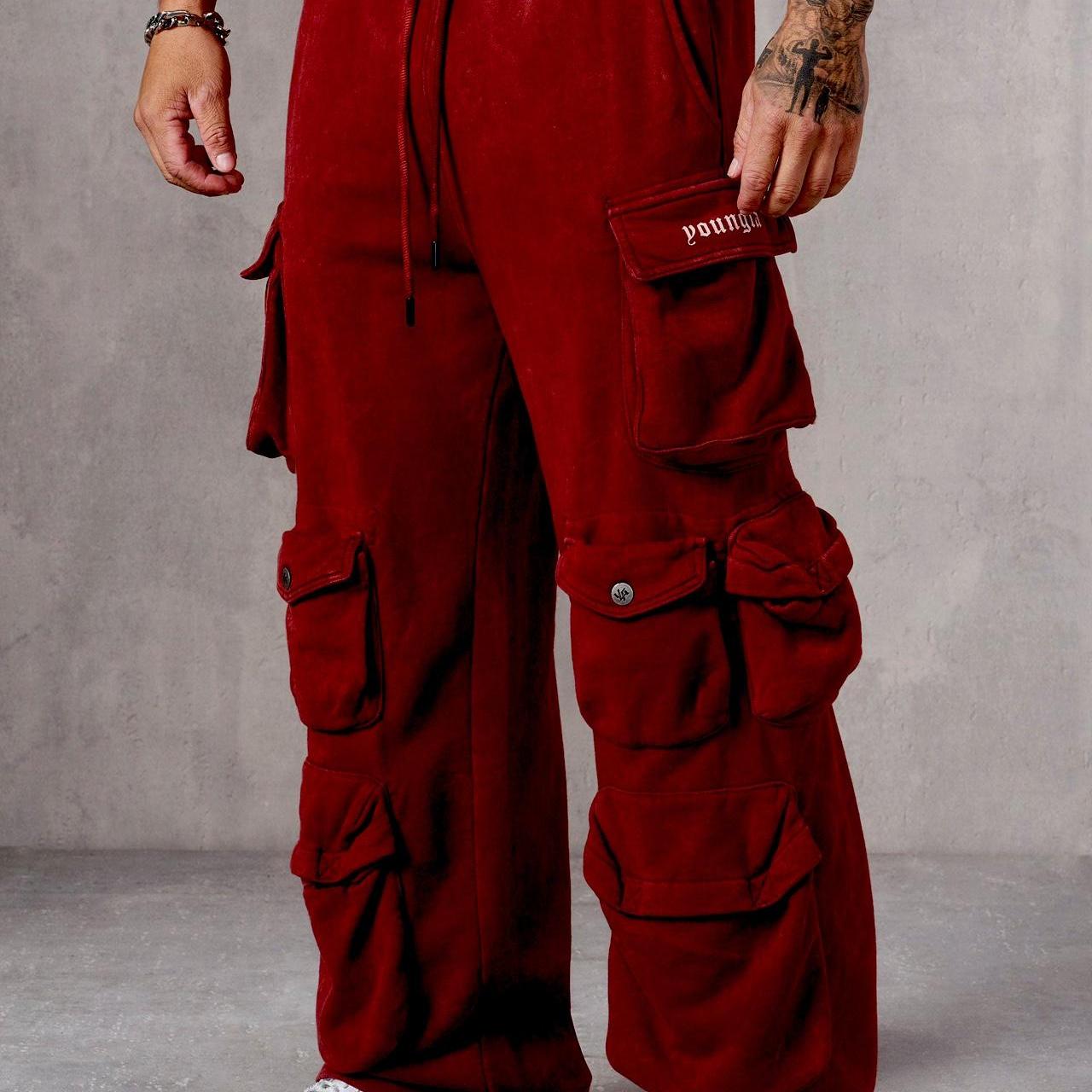 YoungLA Red Hella Pockets Sweatpants Size: XL Brand... | Depop