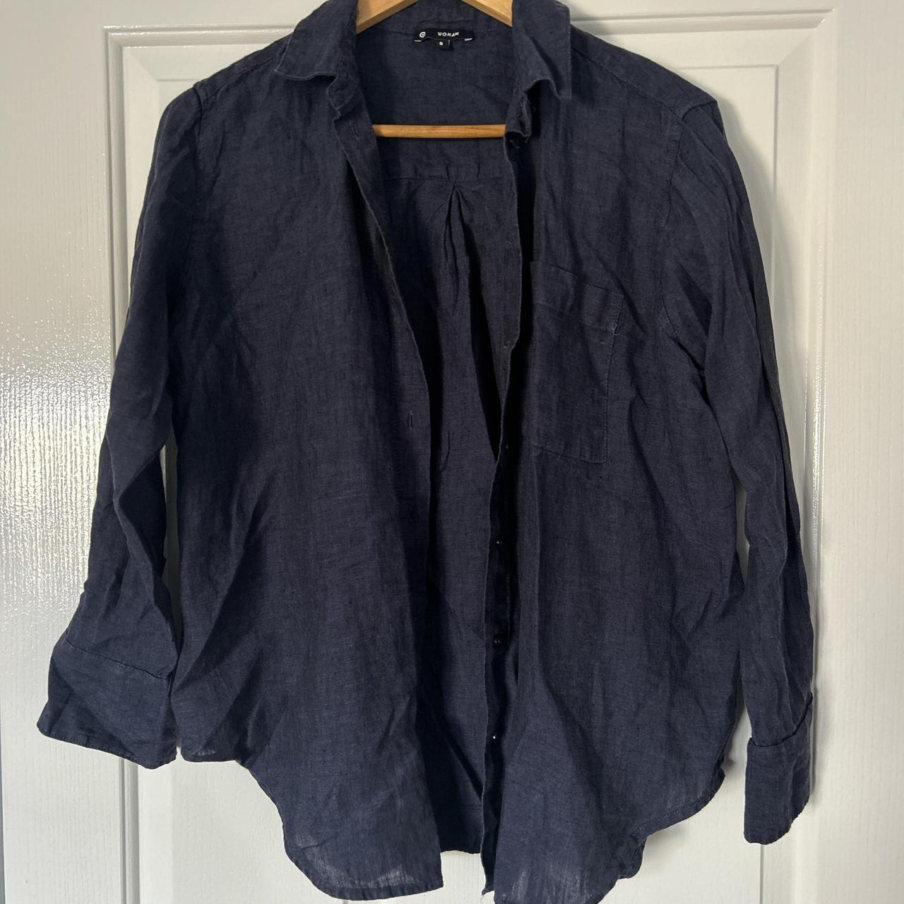 Navy blue linen button-up shirt #linenlove | Depop