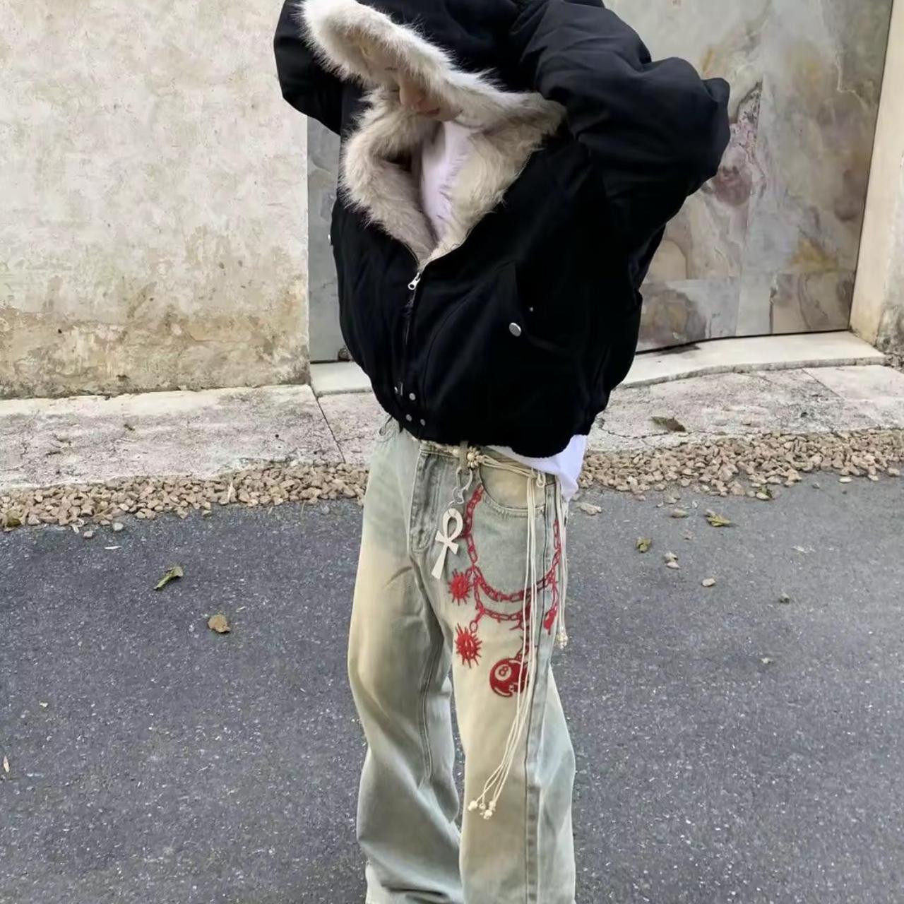 Insane Y2K Vintage Faux Fur Lined Zip Up Coat... | Depop