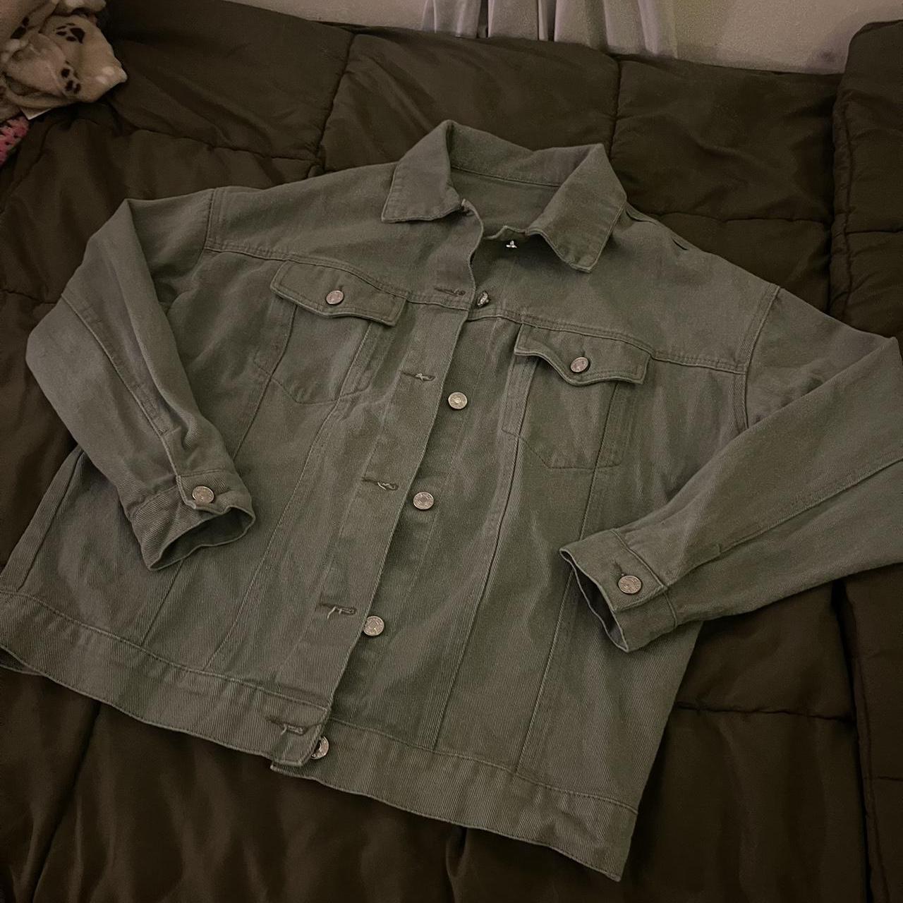 Sage green oversized denim jacket Fits S and M Never... - Depop