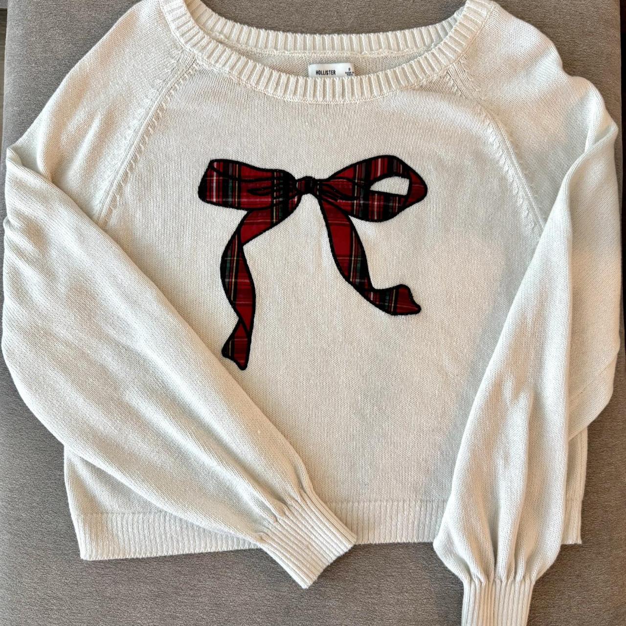 White and red plaid bow sweater. Hollister Co. US... | Depop