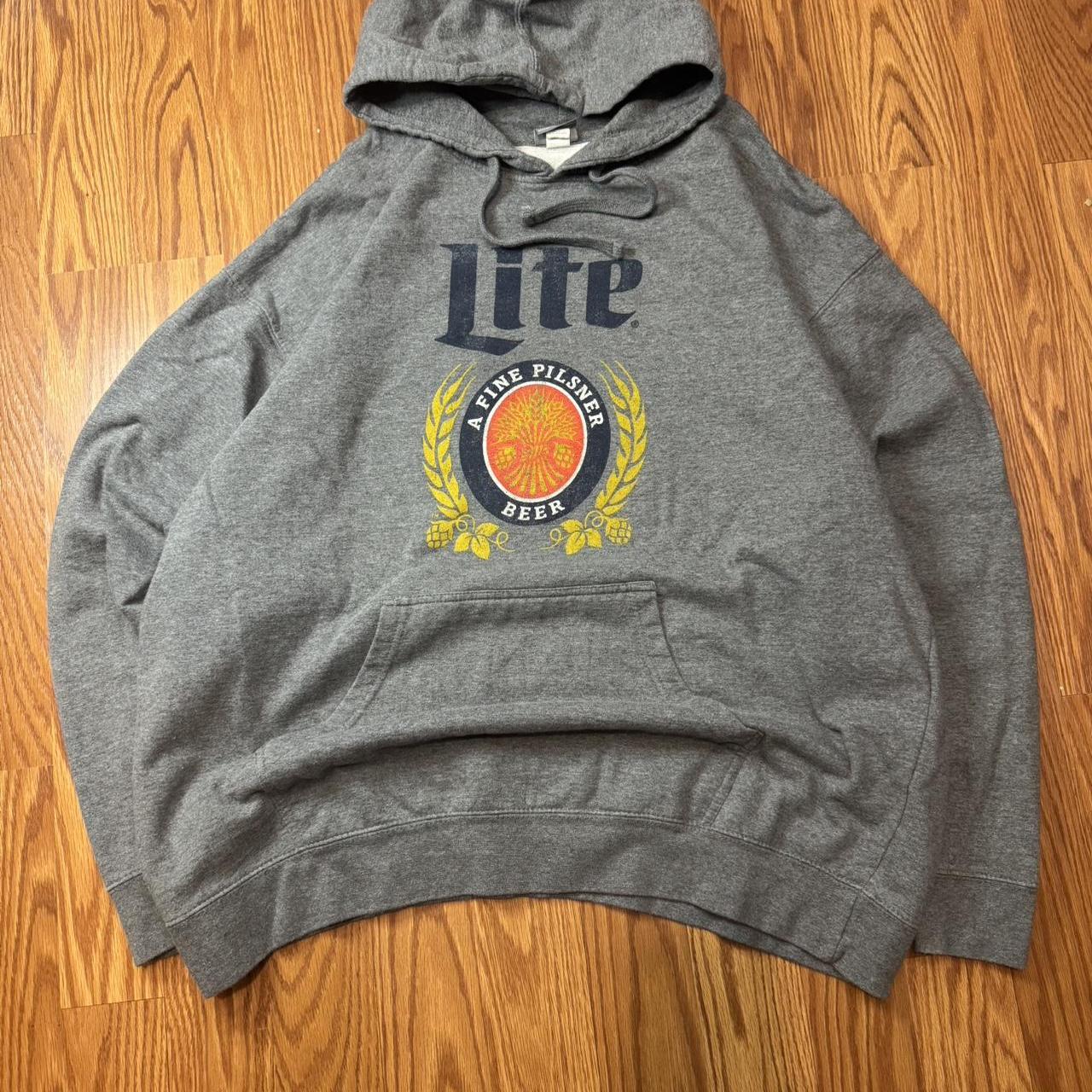 Y2K Grey Miller Lite hoodie with miller lite... | Depop