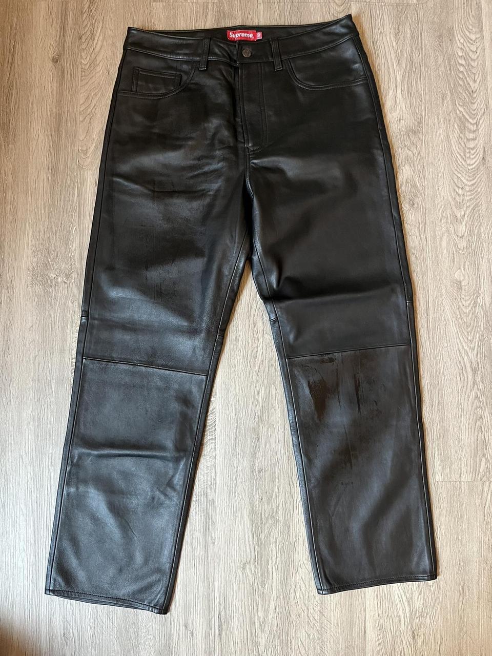 Supreme Leather pants Black 32 Expensive pants... - Depop