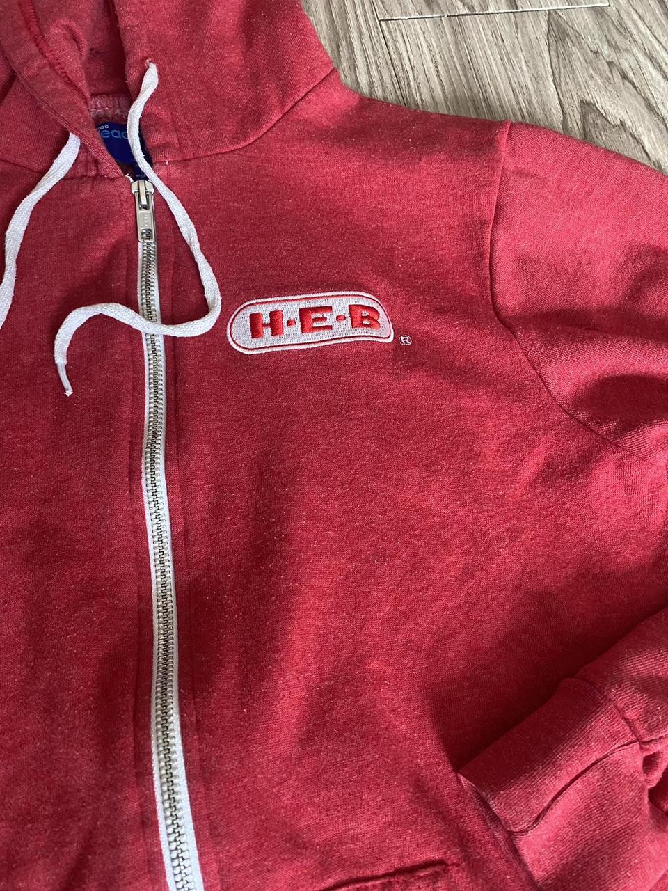 2000s HEB red and white zip up hoodie #vintage #y2k... - Depop