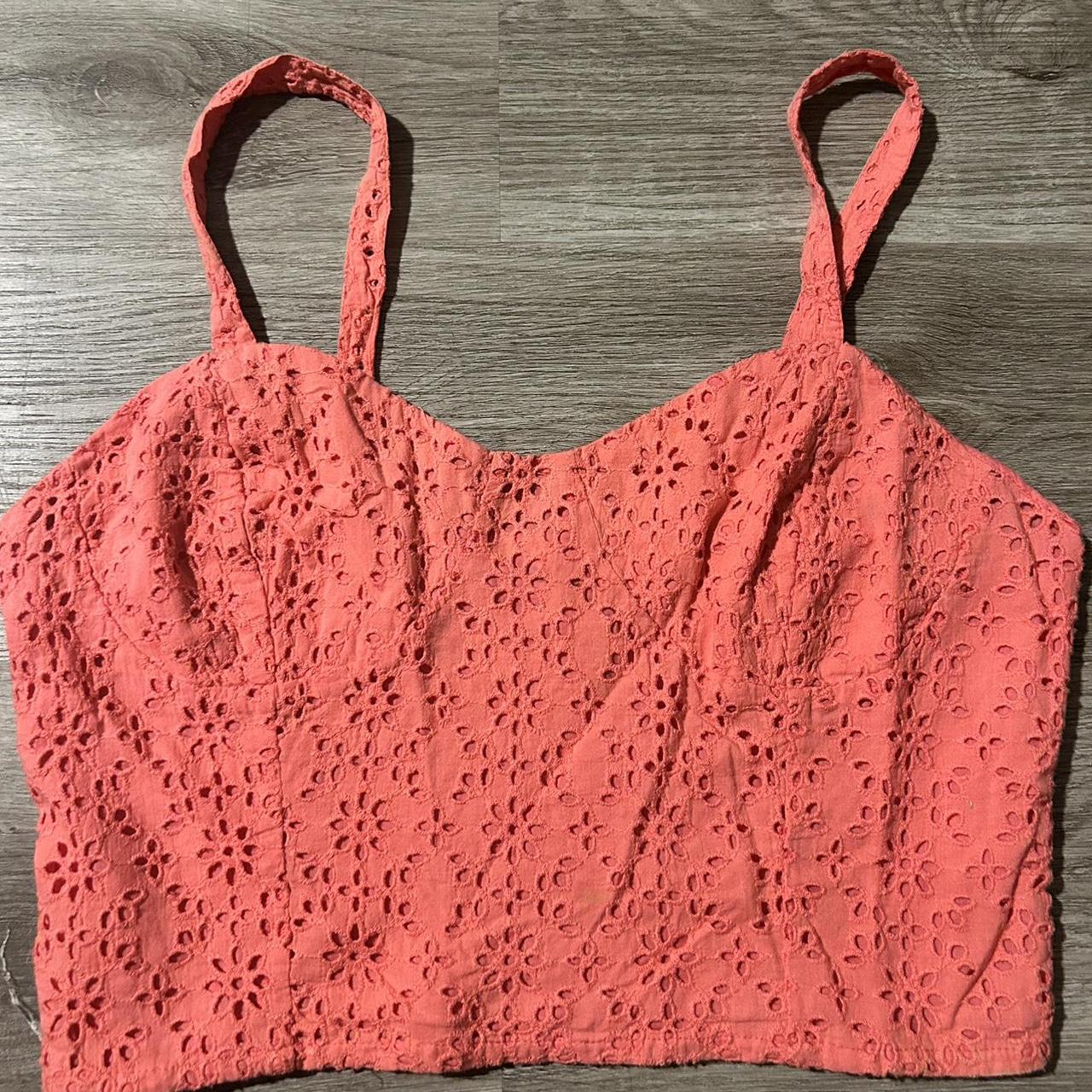 Coral pink lace crop top #croptop | Depop