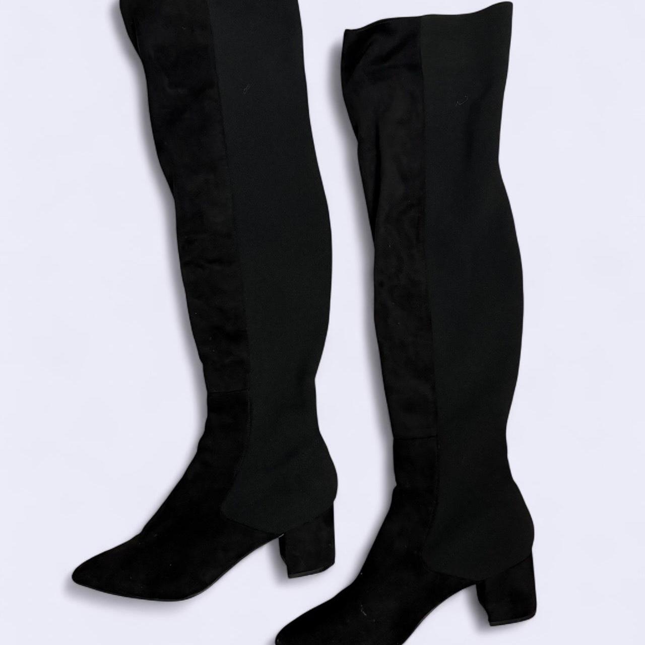 Knee high boots with small heel; back of boot has... | Depop