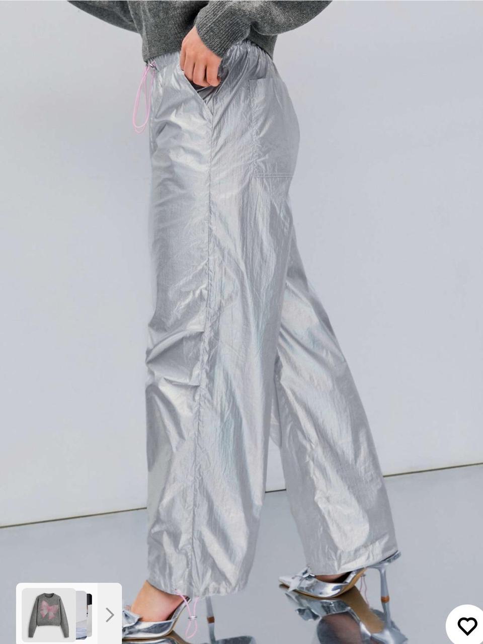 BNWT | cider silver parachute pants with pink... - Depop