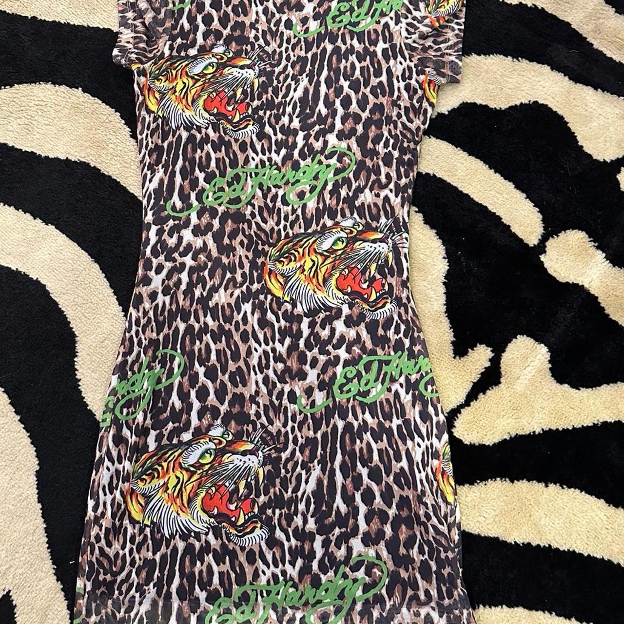 Edhardy leopard/cheetah print mini dress Size xs No... | Depop