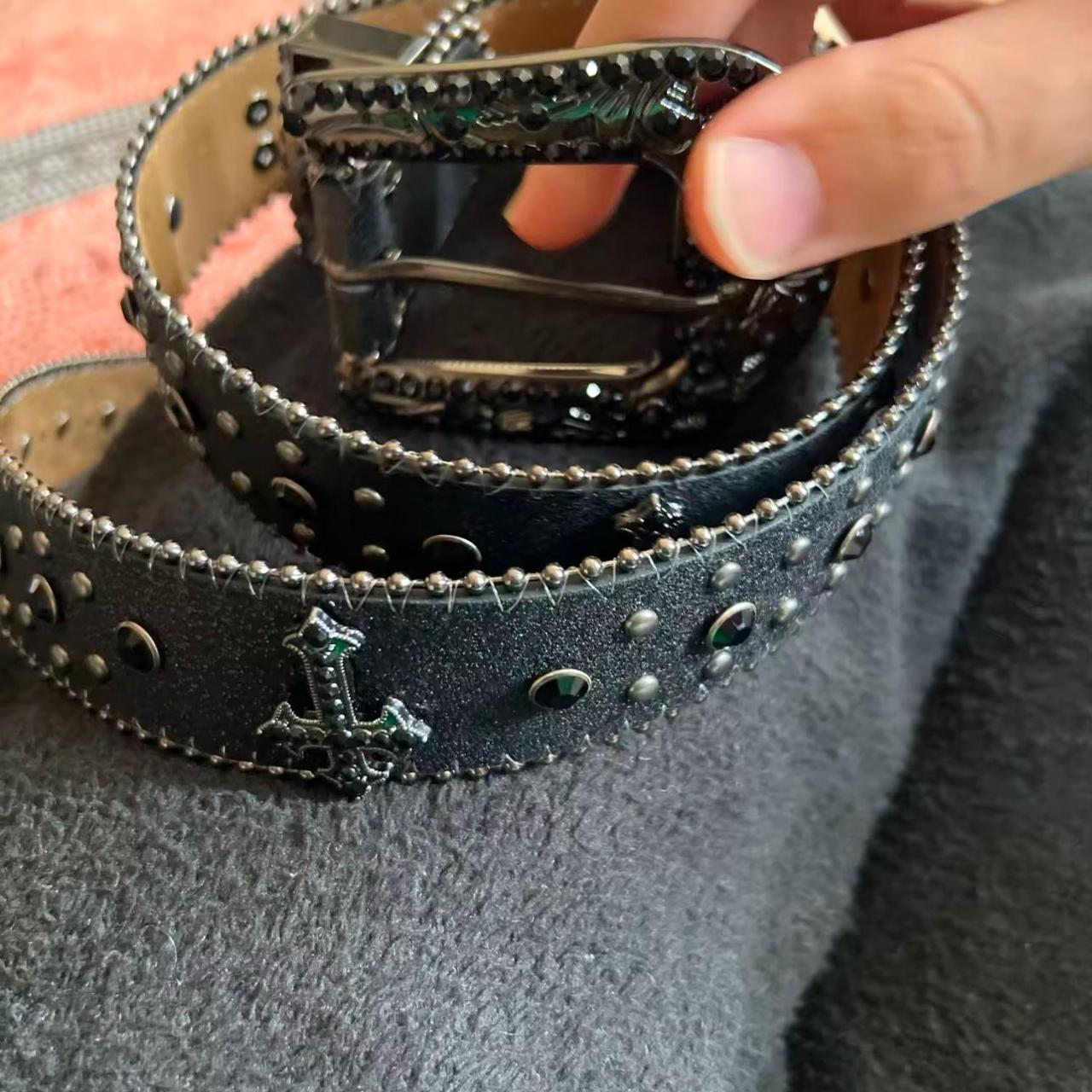 Black and silver studded belt with a grunge vibe... | Depop