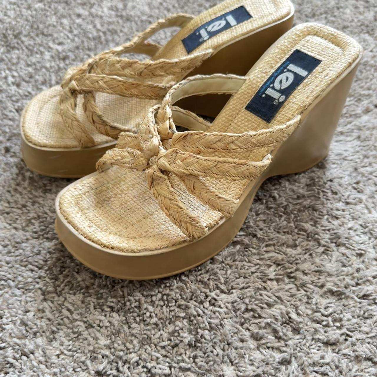 L.E.I vintage 90s tan braided platform rope wedge... | Depop