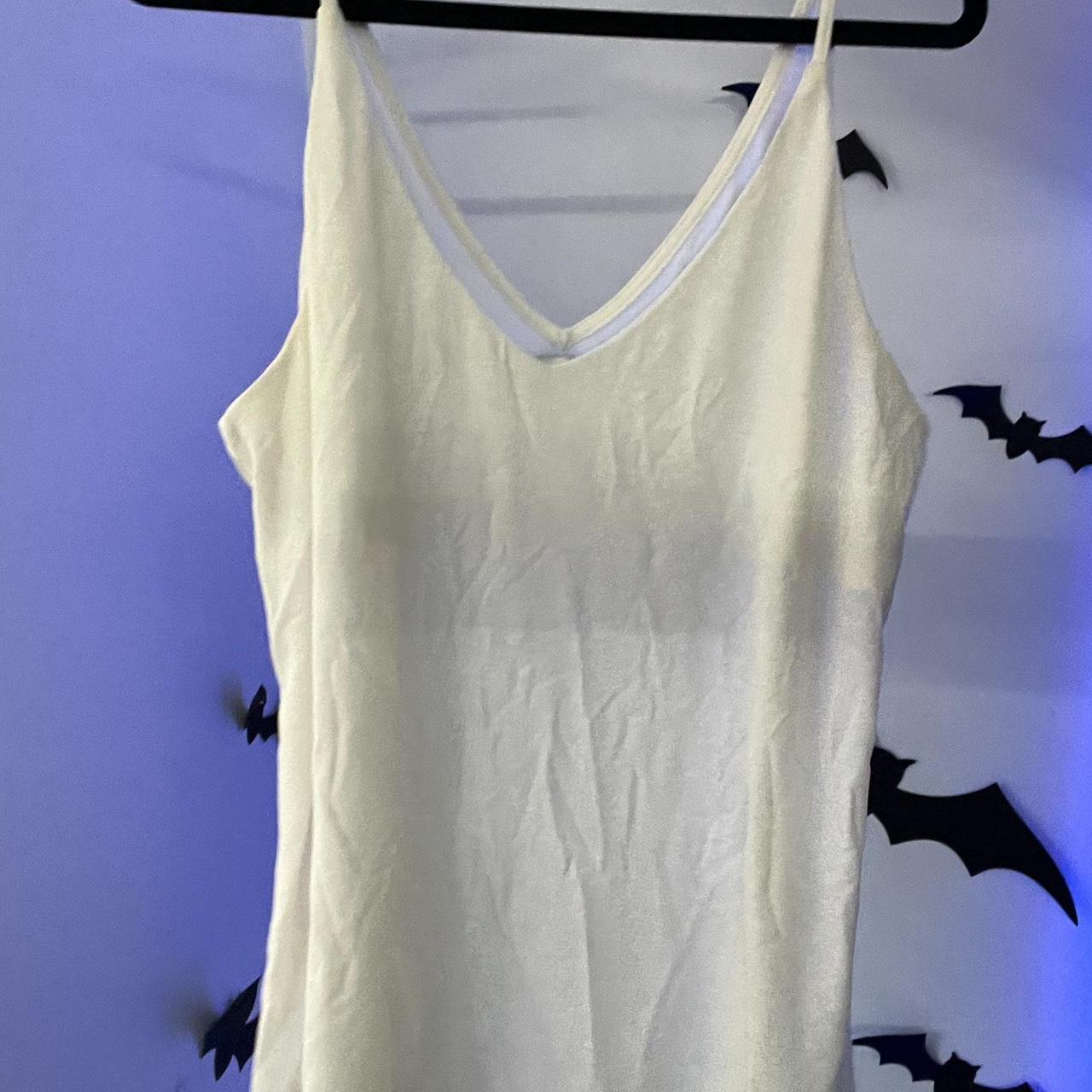 white sheer v cut tank top -`♡´- (needs... - Depop