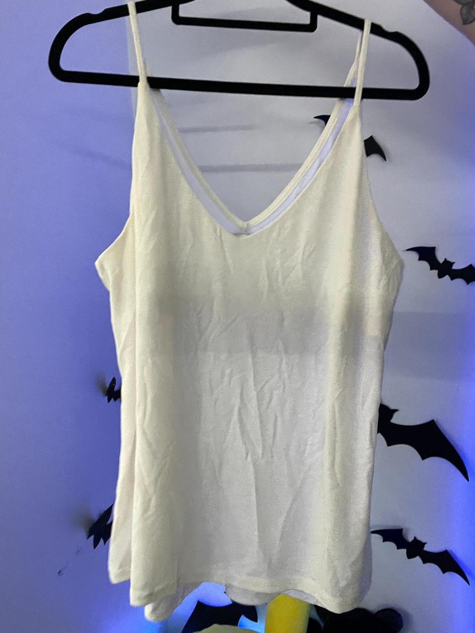 white sheer v cut tank top -`♡´- (needs... - Depop
