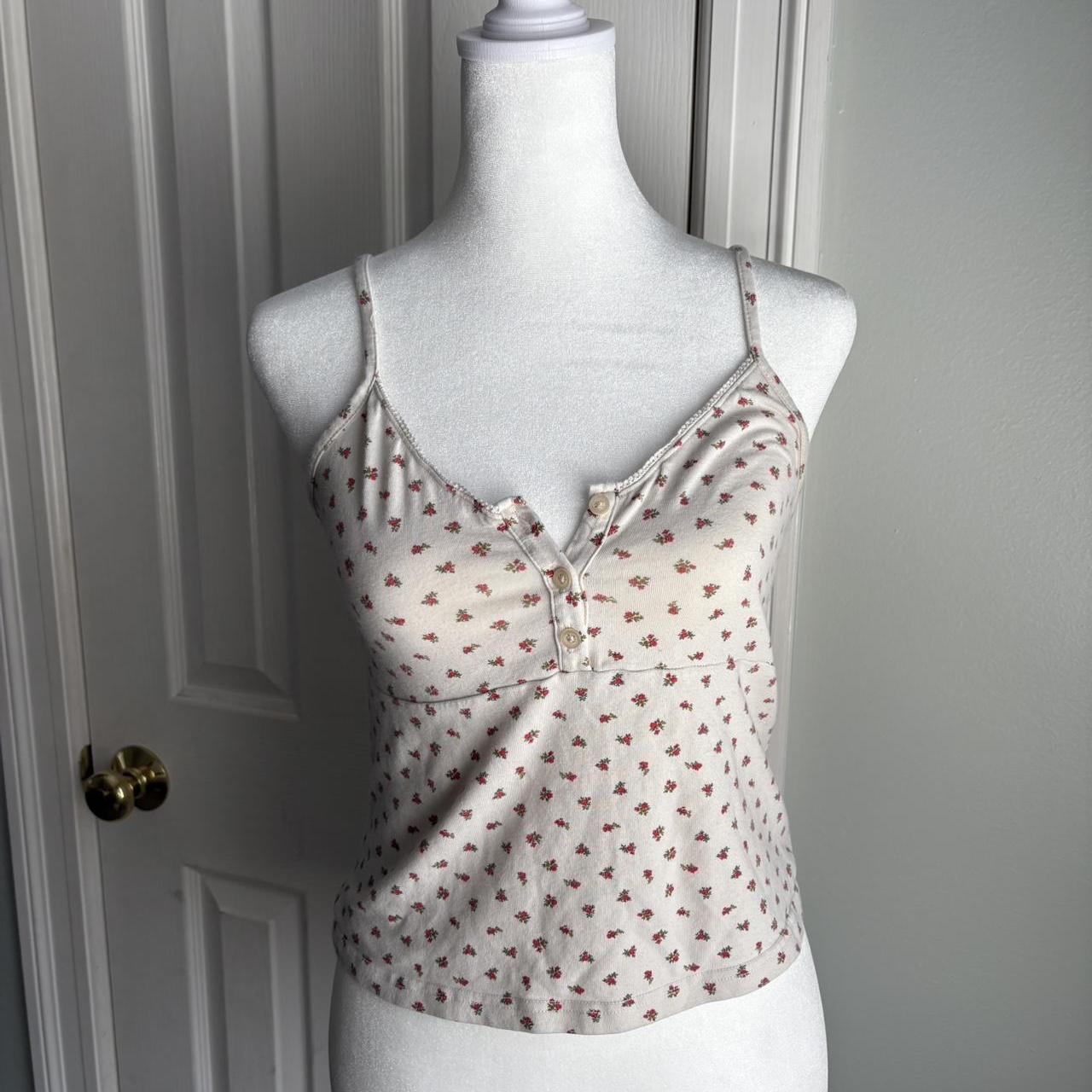- brandy melville cream colored red floral tank... | Depop