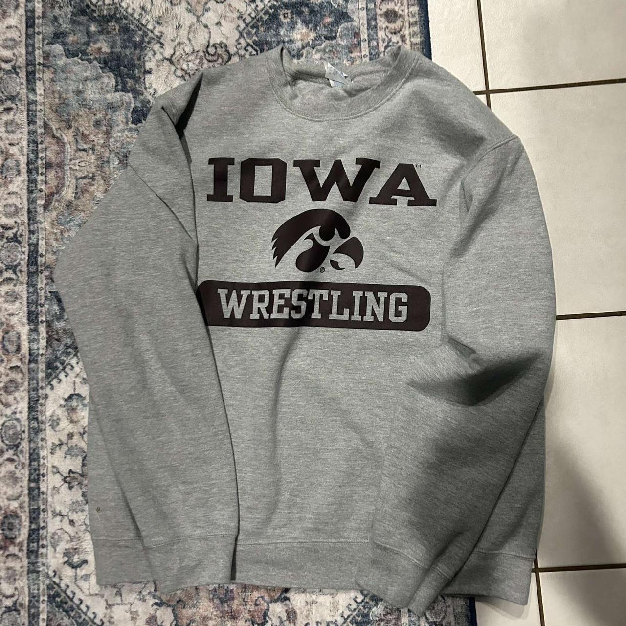 Grey and black Iowa wrestling crewneck sweatshirt... | Depop