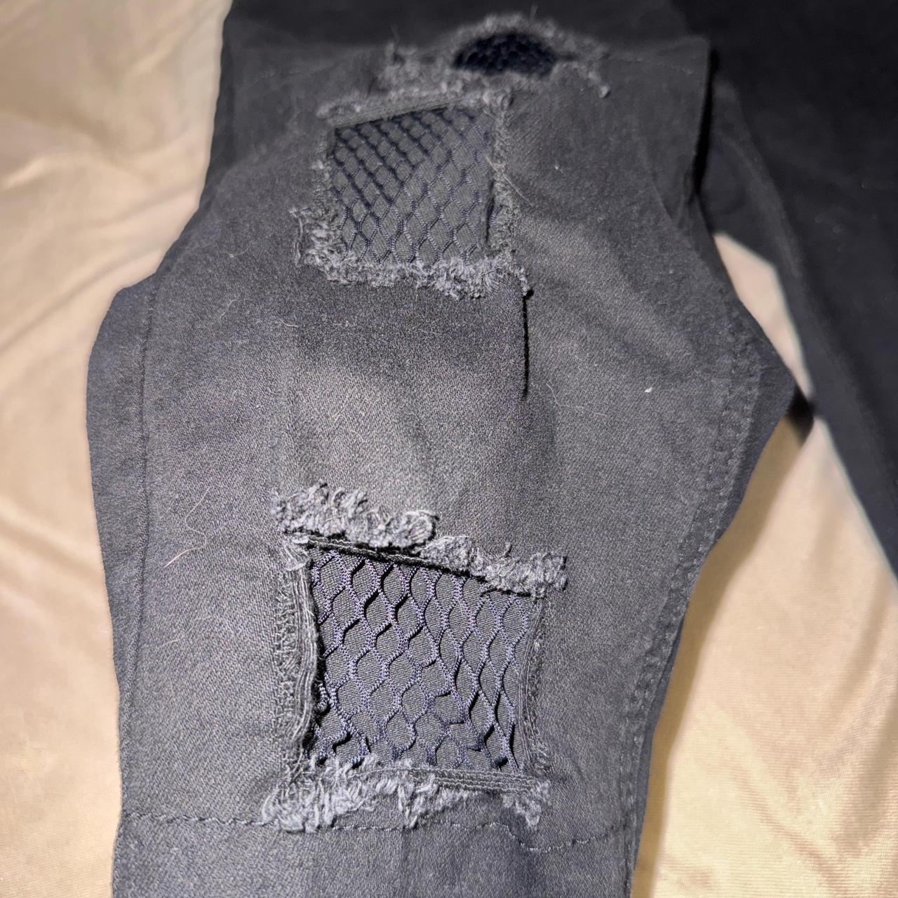 Black ripped skinny jeans with built in fish nets ... | Depop