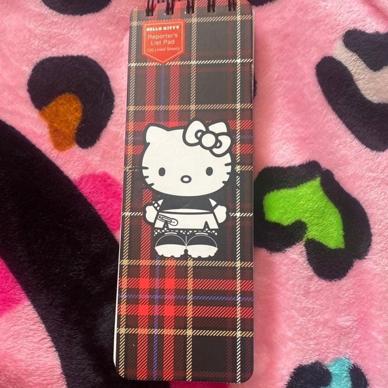 super cute pink plaid reporter hello kitty notebook - Depop