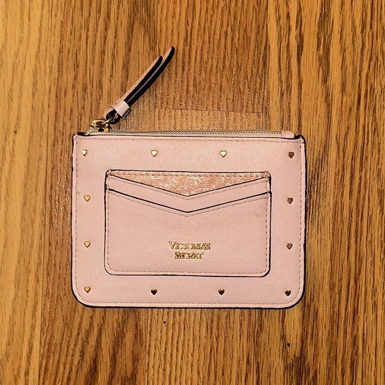 Pink Victoria's Secret card holder with gold hearts... | Depop