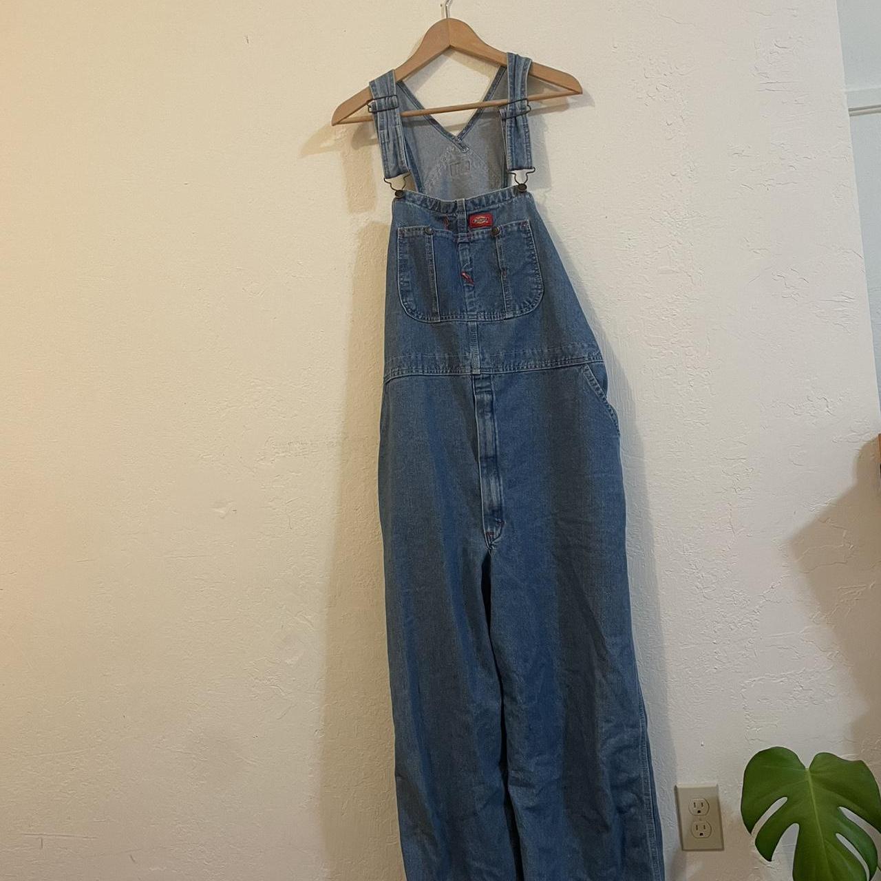 vintage dickies overalls light washed denim 40x30... | Depop