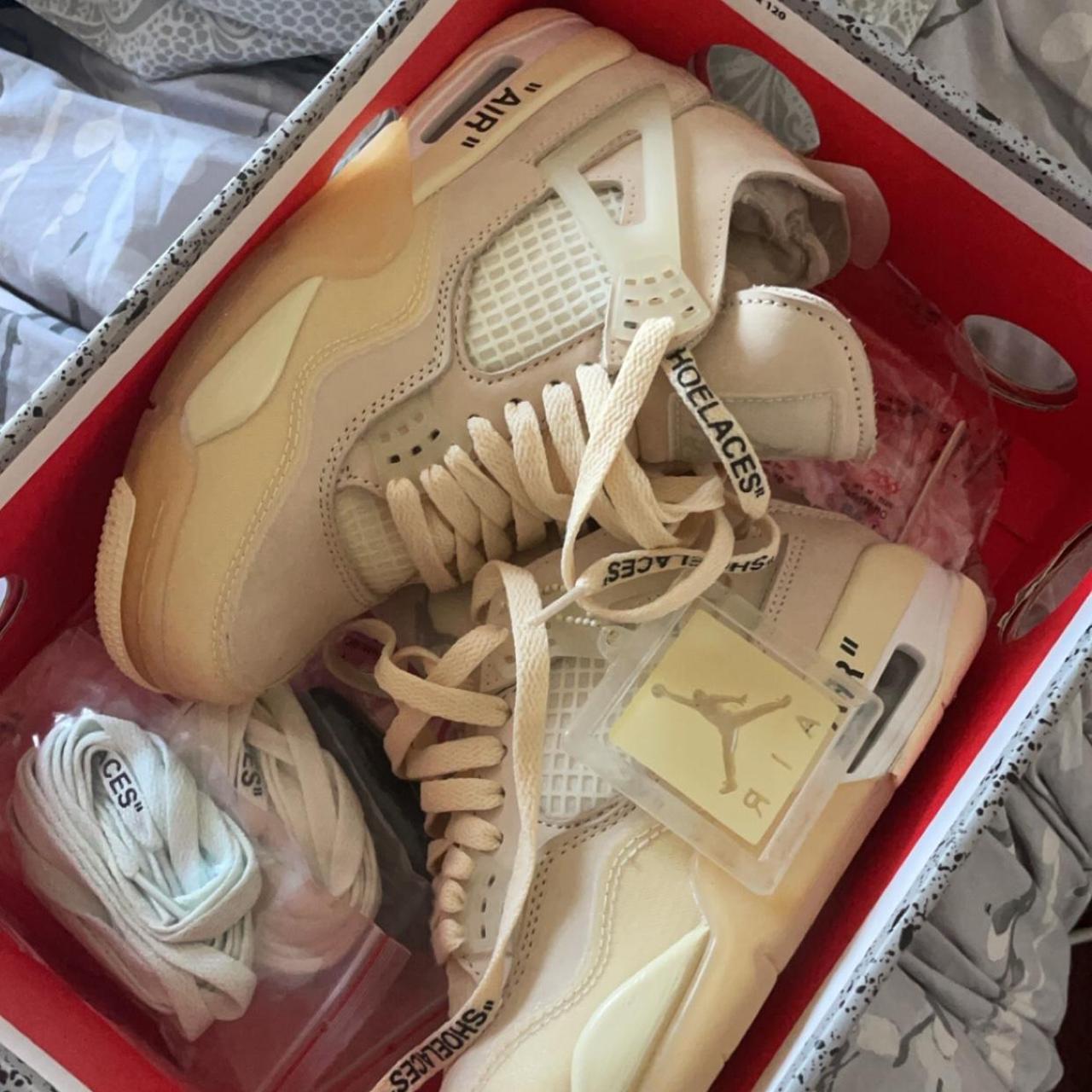 Air Jordan 4 retro off white trainers size 3.5 in... - Depop